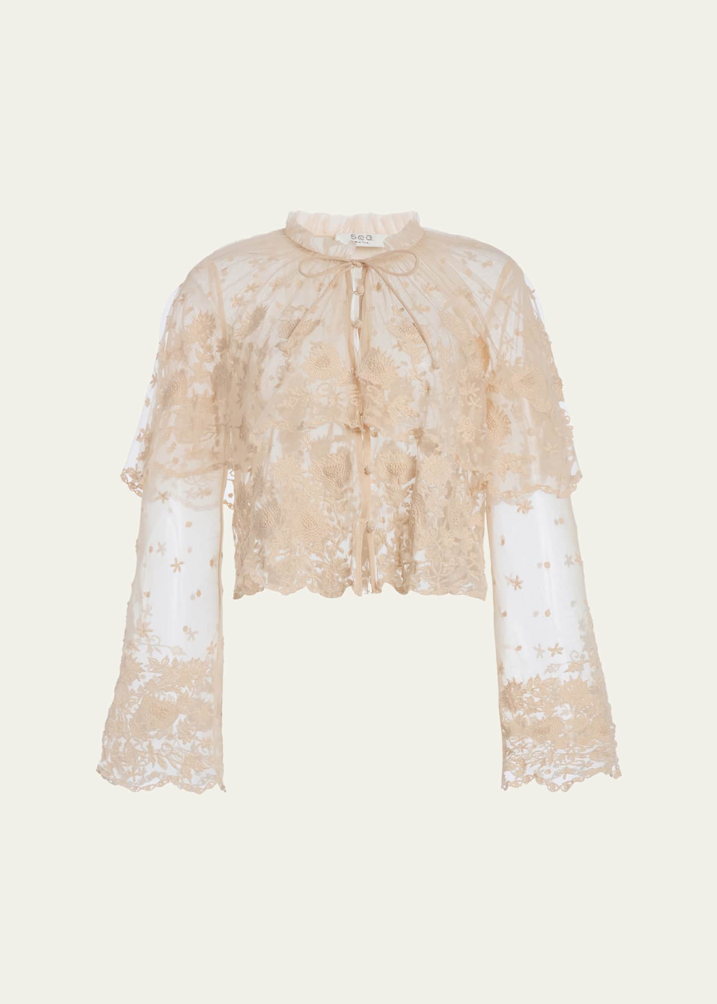 Sea Bronte Embroidered Mesh Capelet Blouse - Bergdorf Goodman