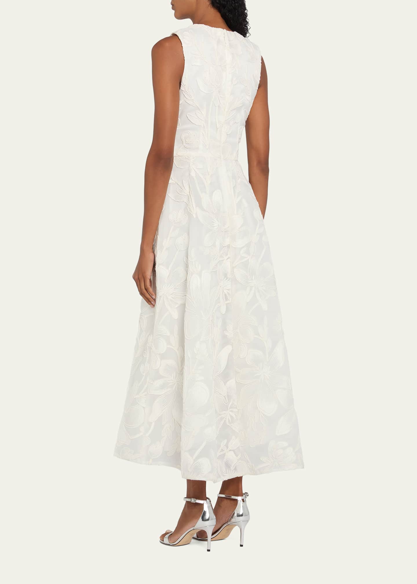 Monique Lhuillier Floral Cord Embroidered Organza Midi Dress - Bergdorf ...