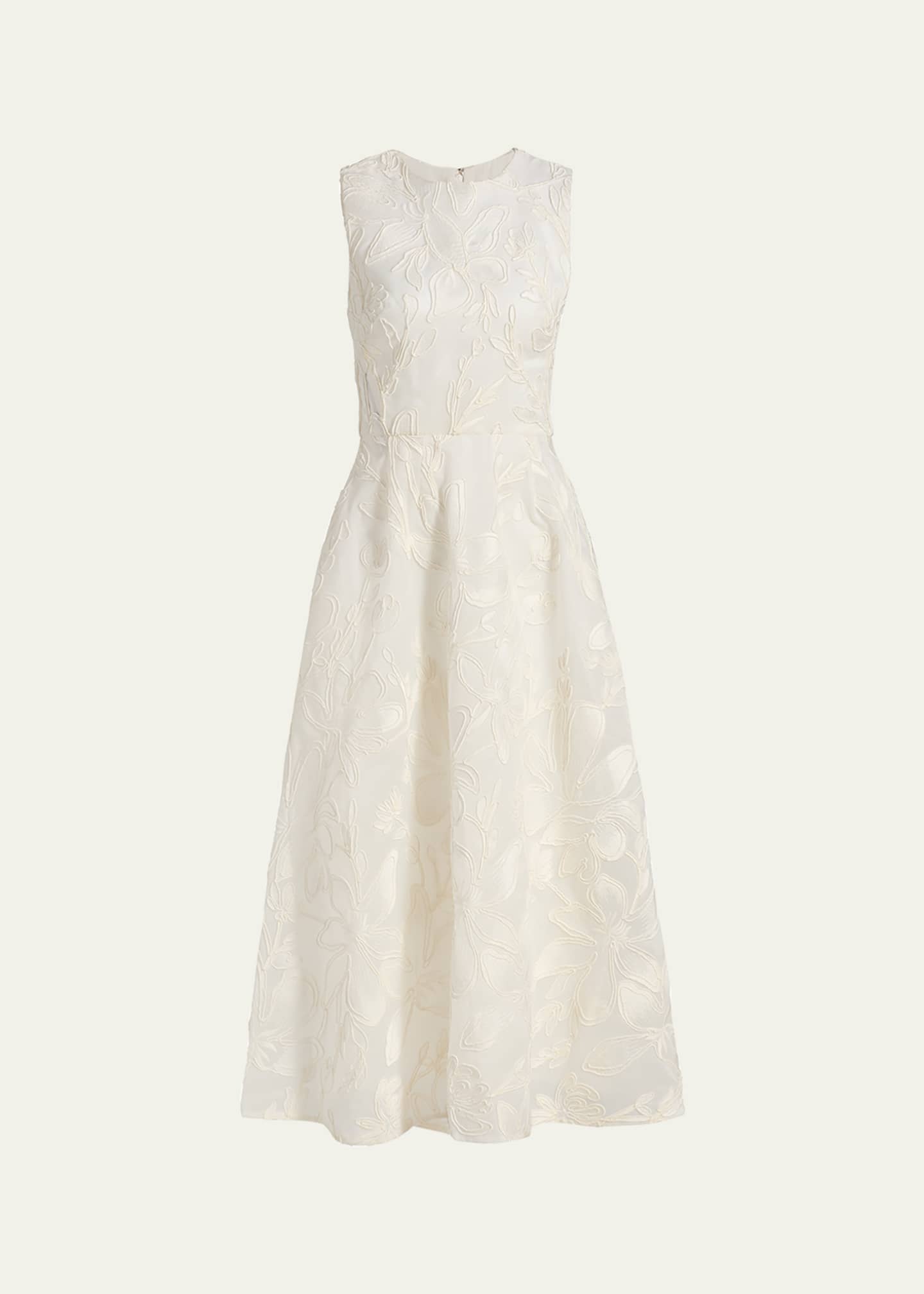 Monique Lhuillier Floral Cord Embroidered Organza Midi Dress - Bergdorf ...