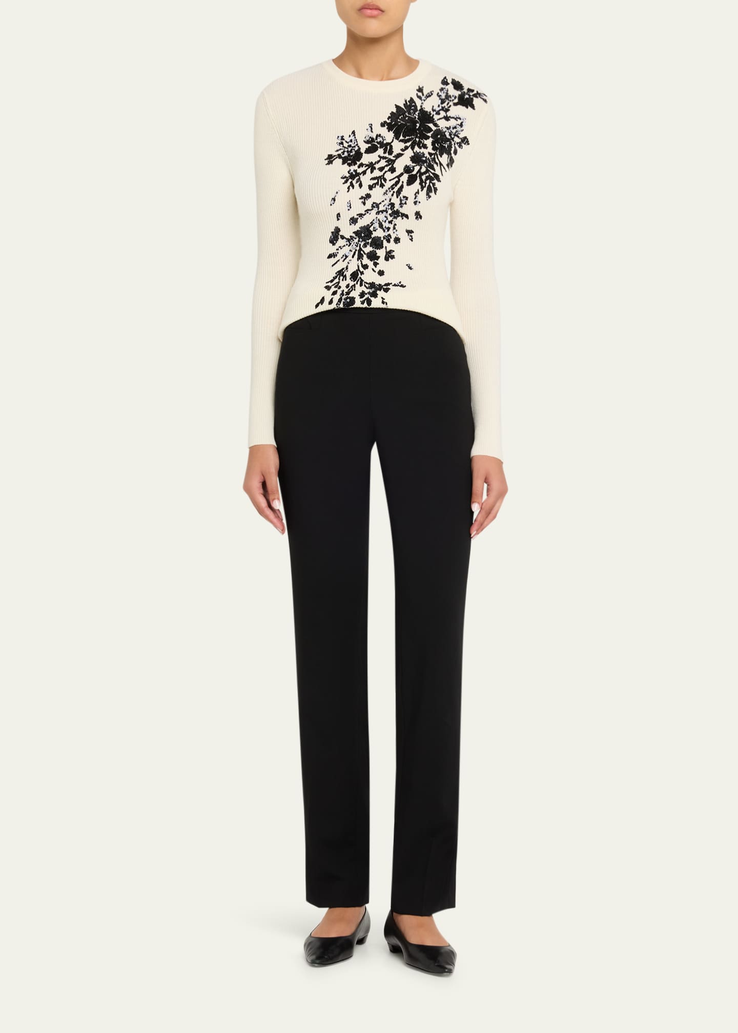 Prabal Gurung Sequin Floral-Embroidered Rib Knit Shirt - Bergdorf Goodman
