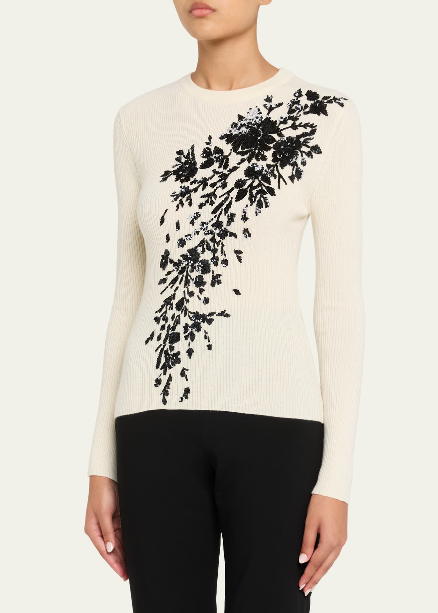 Prabal Gurung Sequin Floral-Embroidered Rib Knit Shirt - Bergdorf Goodman