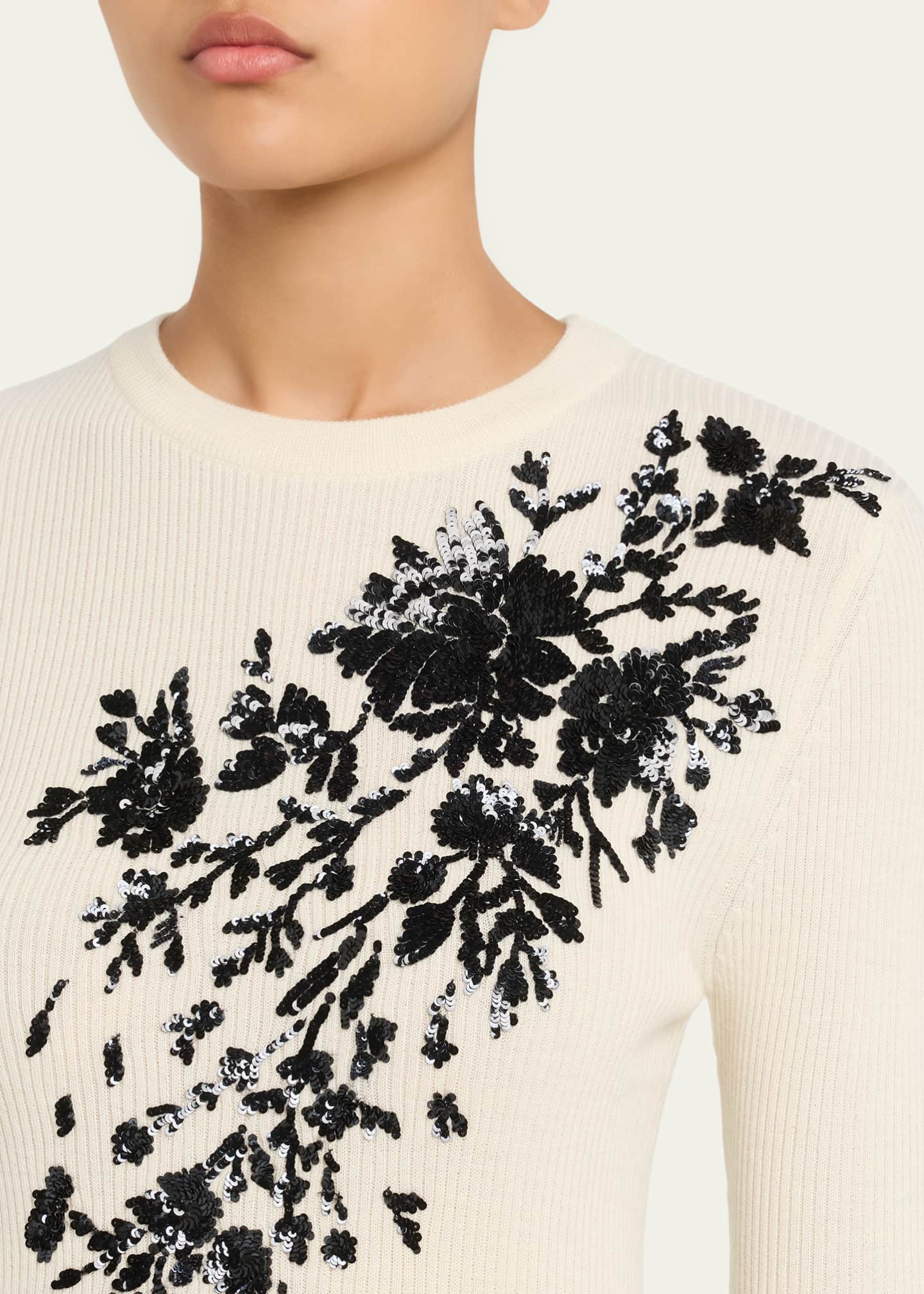 Prabal Gurung Sequin Floral-Embroidered Rib Knit Shirt - Bergdorf Goodman