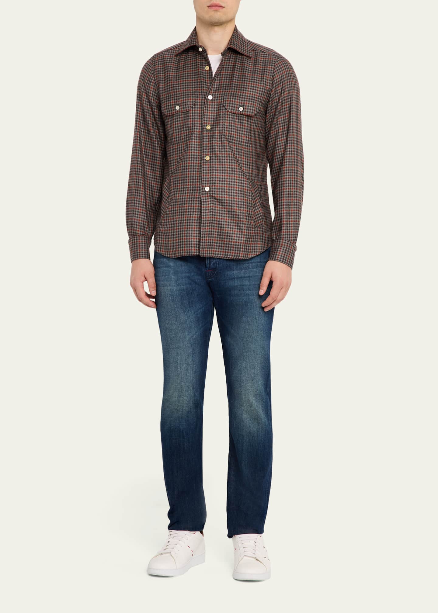 Kiton Men's Cotton Check Double-Pocket Button-Down Shirt - Bergdorf Goodman
