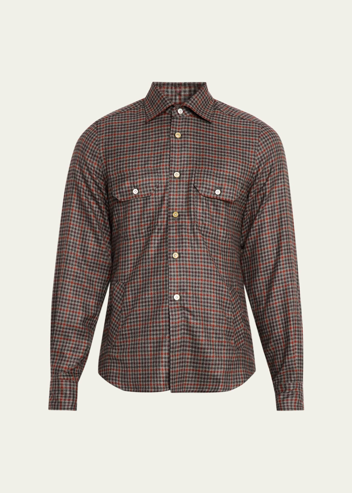 Kiton Men's Cotton Check Double-Pocket Button-Down Shirt - Bergdorf Goodman