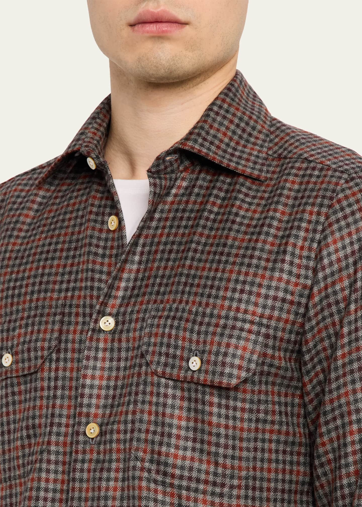 Kiton Men's Cotton Check Double-Pocket Button-Down Shirt - Bergdorf Goodman