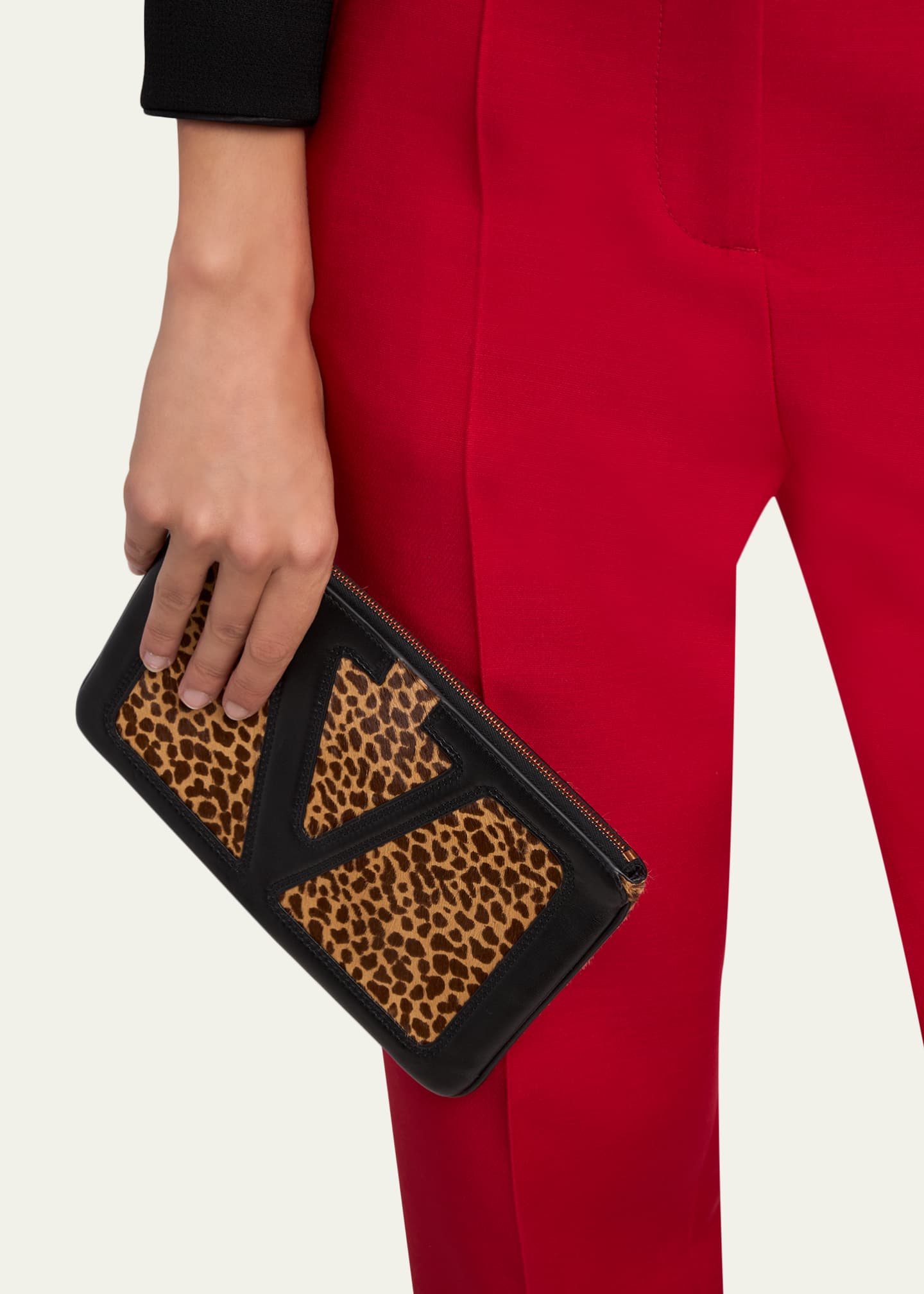 Valentino Garavani Medium Animal-Print Calf Hair Flat Pouch Bag ...
