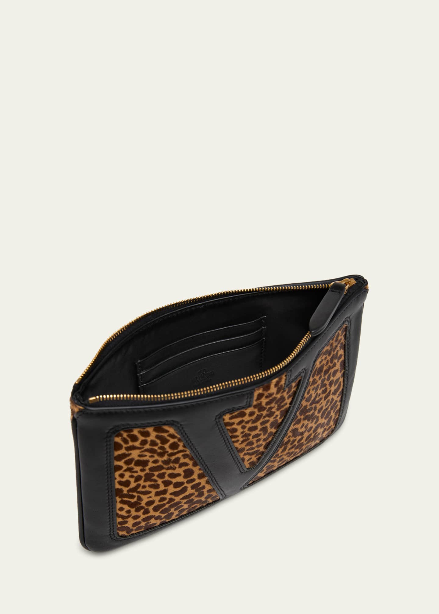 Valentino Garavani Medium Animal-Print Calf Hair Flat Pouch Bag ...