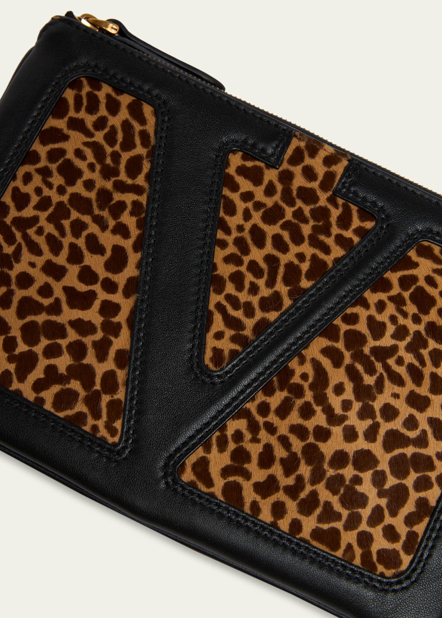 Valentino Garavani Medium Animal-Print Calf Hair Flat Pouch Bag ...