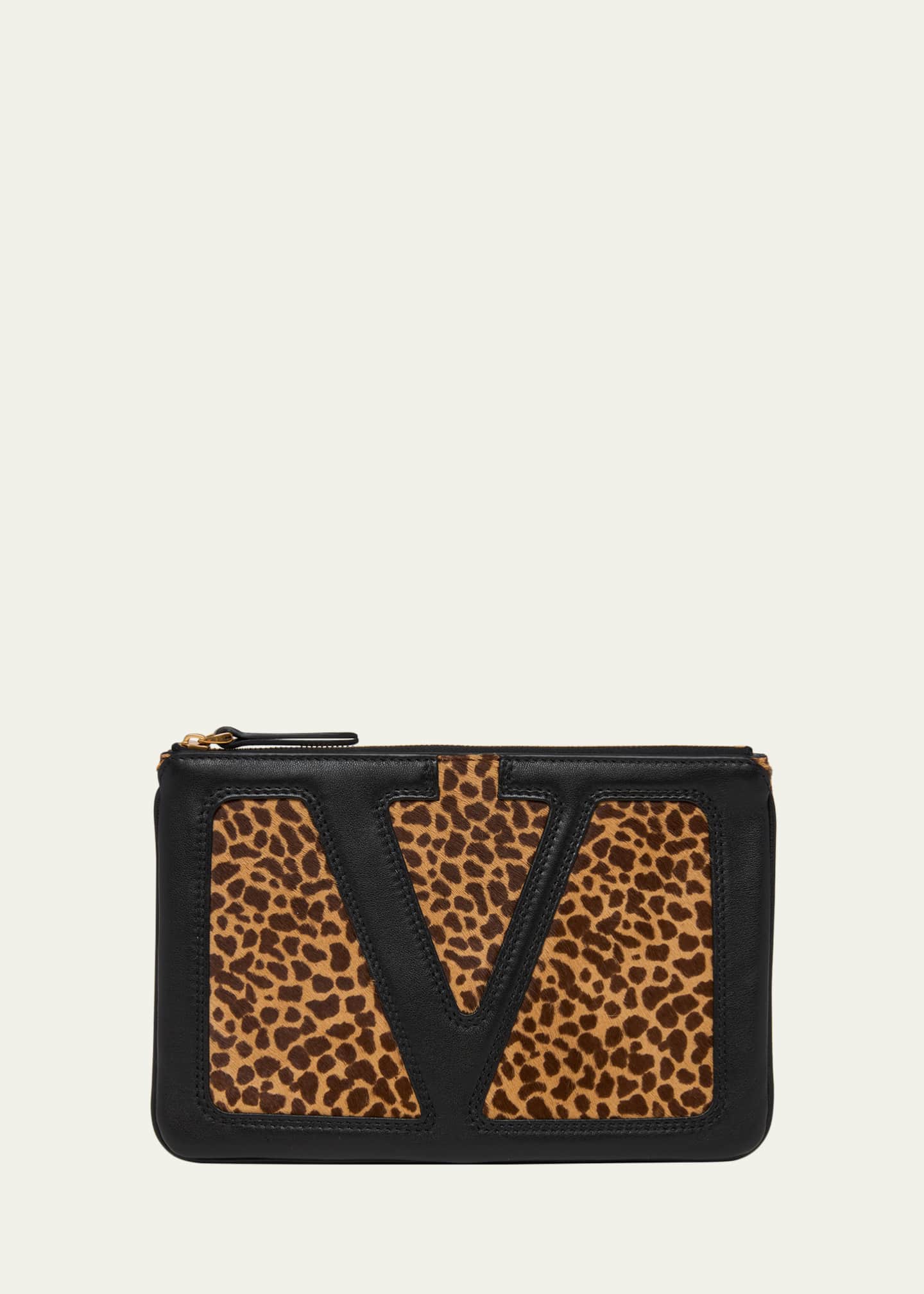 Valentino Garavani Medium Animal-Print Calf Hair Flat Pouch Bag ...