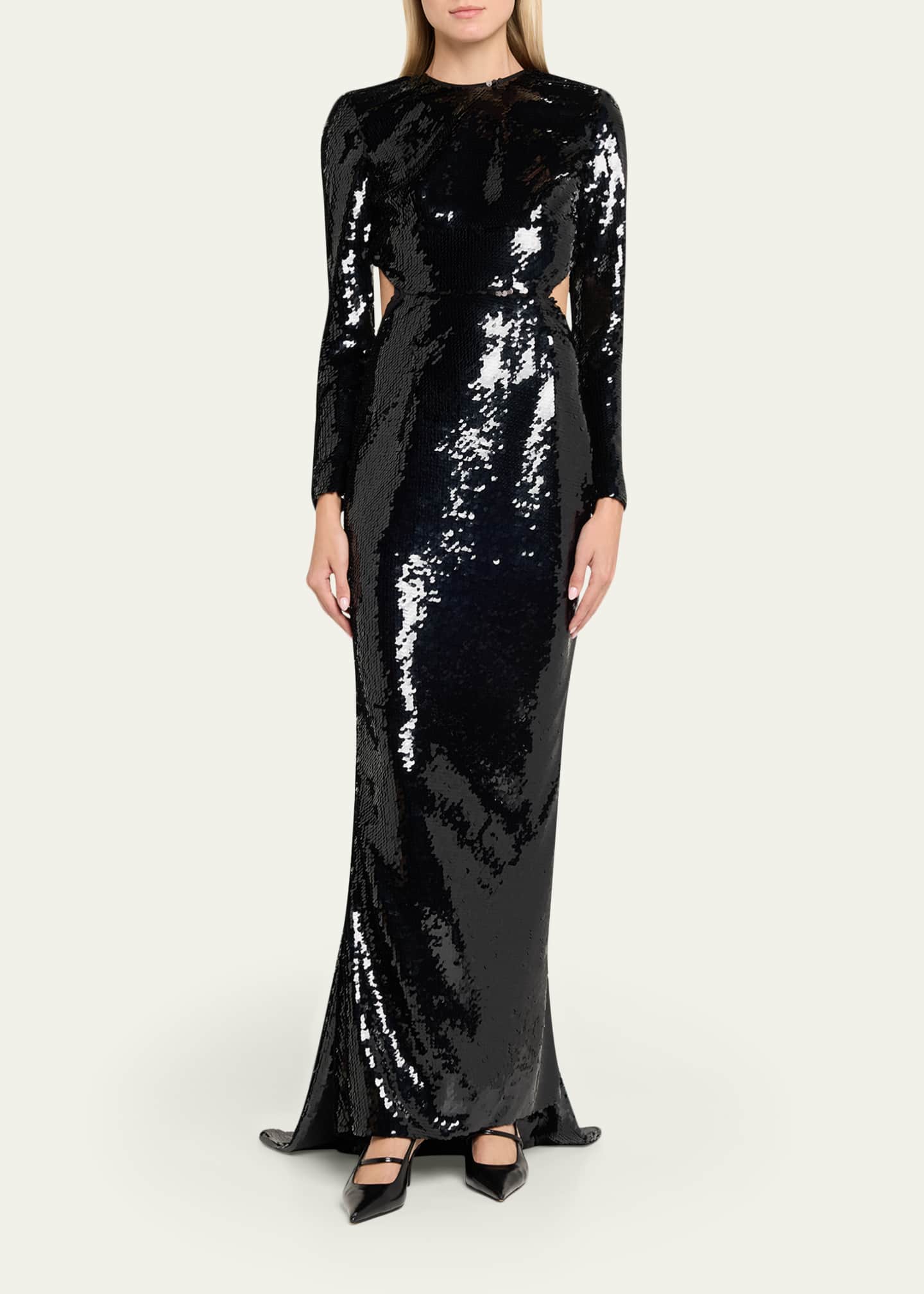 Stella McCartney Sequined Long-Sleeve Backless Trumpet Gown - Bergdorf ...