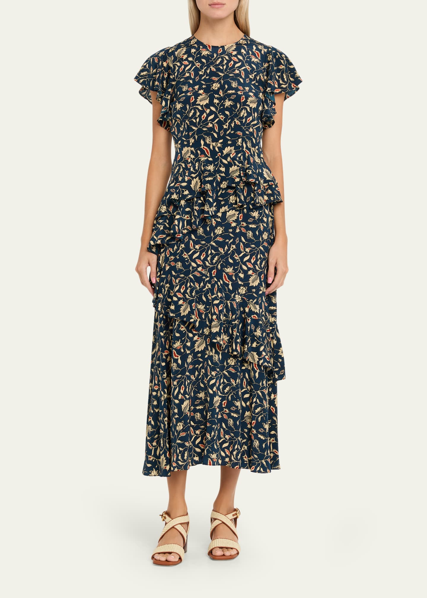 Ulla Johnson Amaia Cascading Ruffle Midi Dress - Bergdorf Goodman
