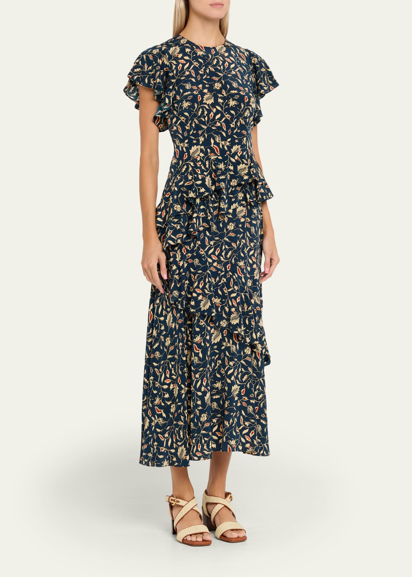 Ulla Johnson Amaia Cascading Ruffle Midi Dress - Bergdorf Goodman