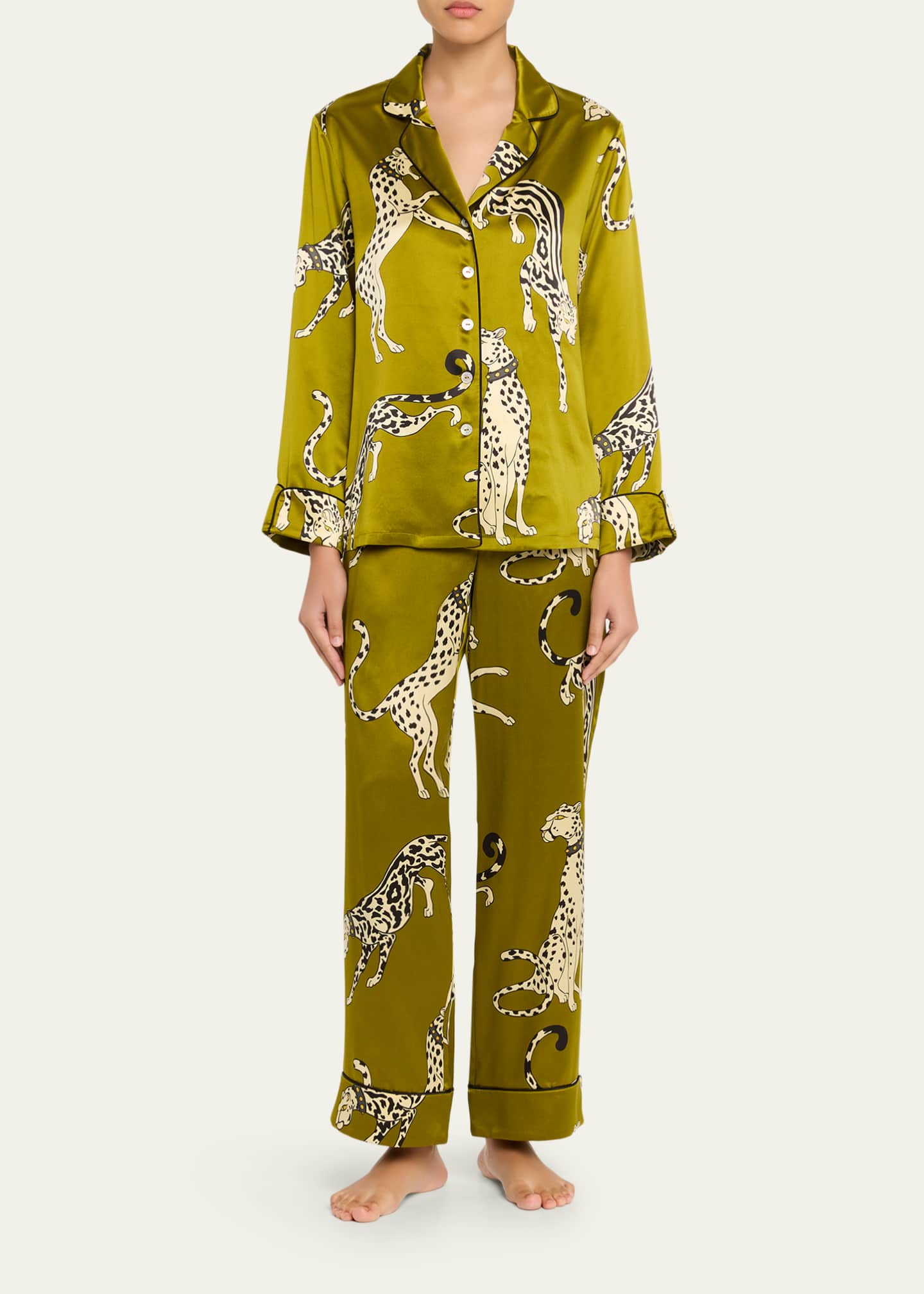 Olivia von Halle Lila Animal-Print Silk Satin Pajama Set - Bergdorf Goodman