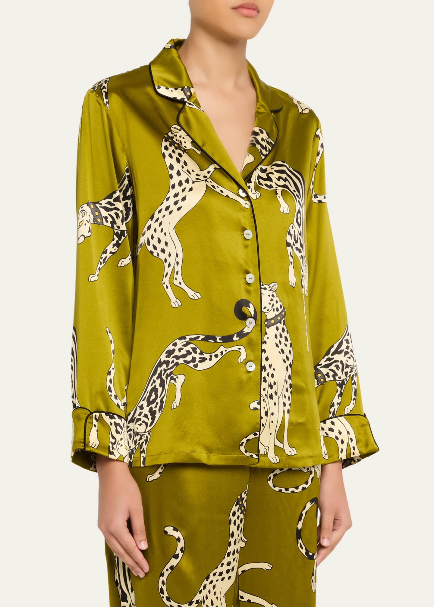 Olivia von Halle Lila Animal-Print Silk Satin Pajama Set - Bergdorf Goodman