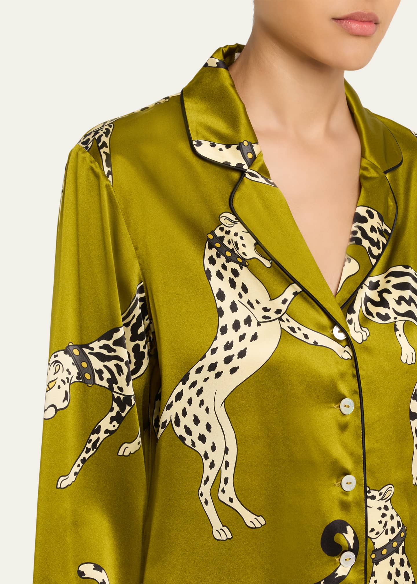 Olivia von Halle Lila Animal-Print Silk Satin Pajama Set - Bergdorf Goodman