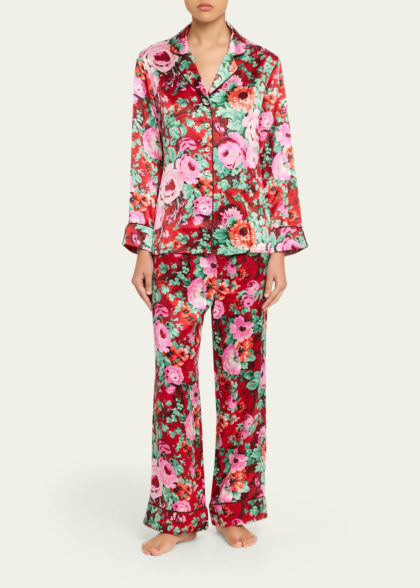 Olivia von Halle Lila Floral-Print Silk Satin Pajama Set - Bergdorf Goodman