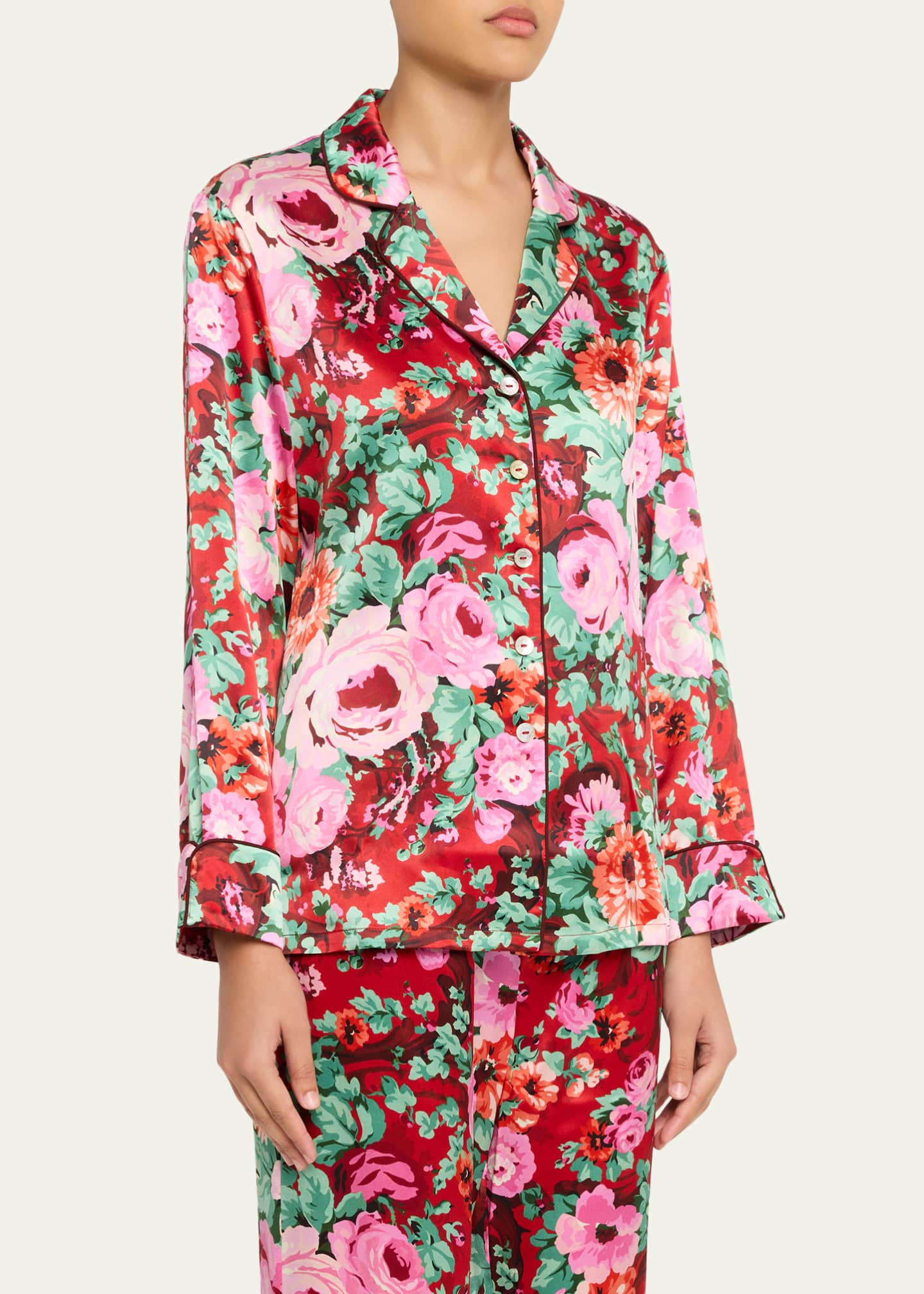 Olivia von Halle Lila Floral-Print Silk Satin Pajama Set - Bergdorf Goodman