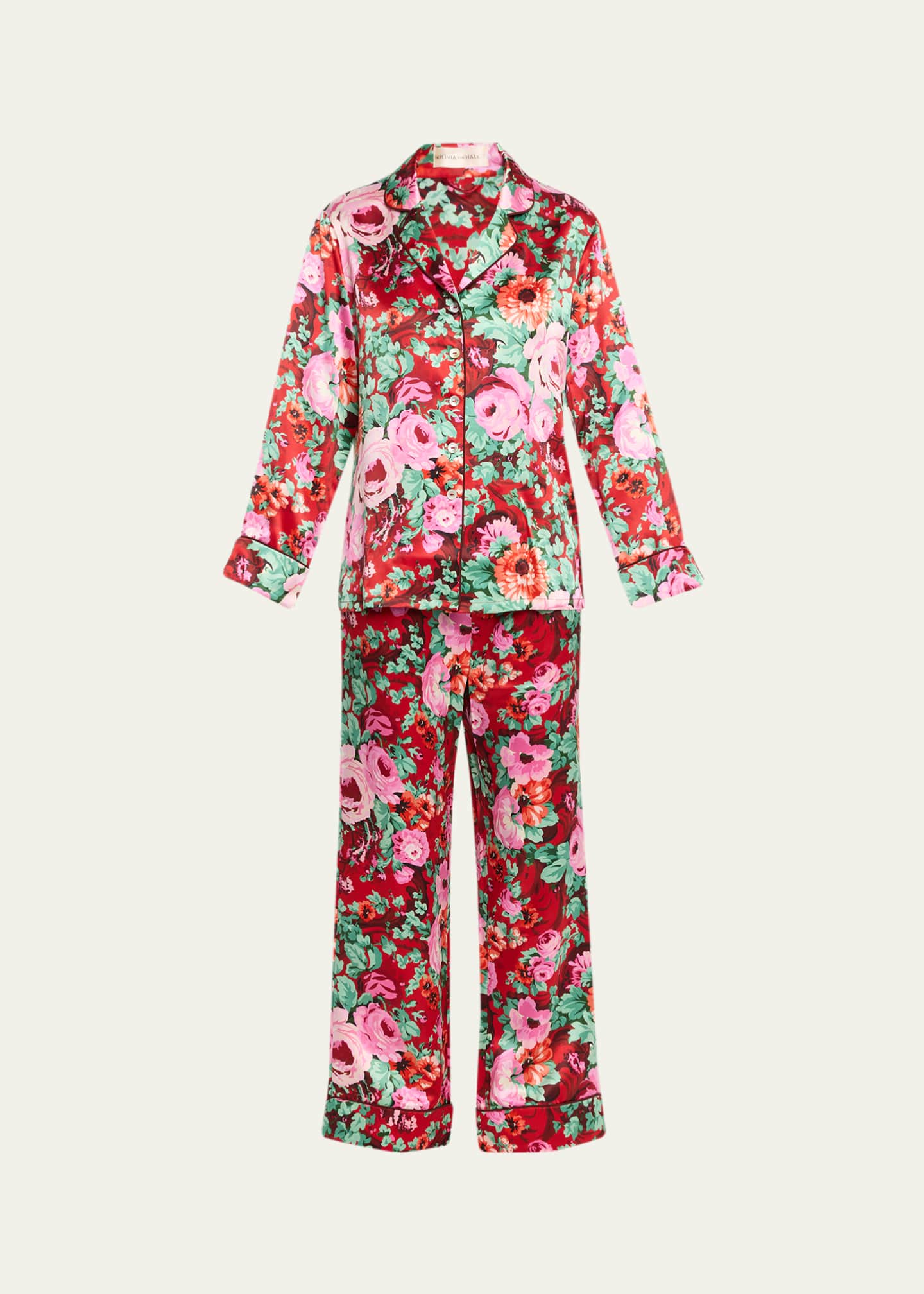 Olivia von Halle Lila Floral-Print Silk Satin Pajama Set - Bergdorf Goodman