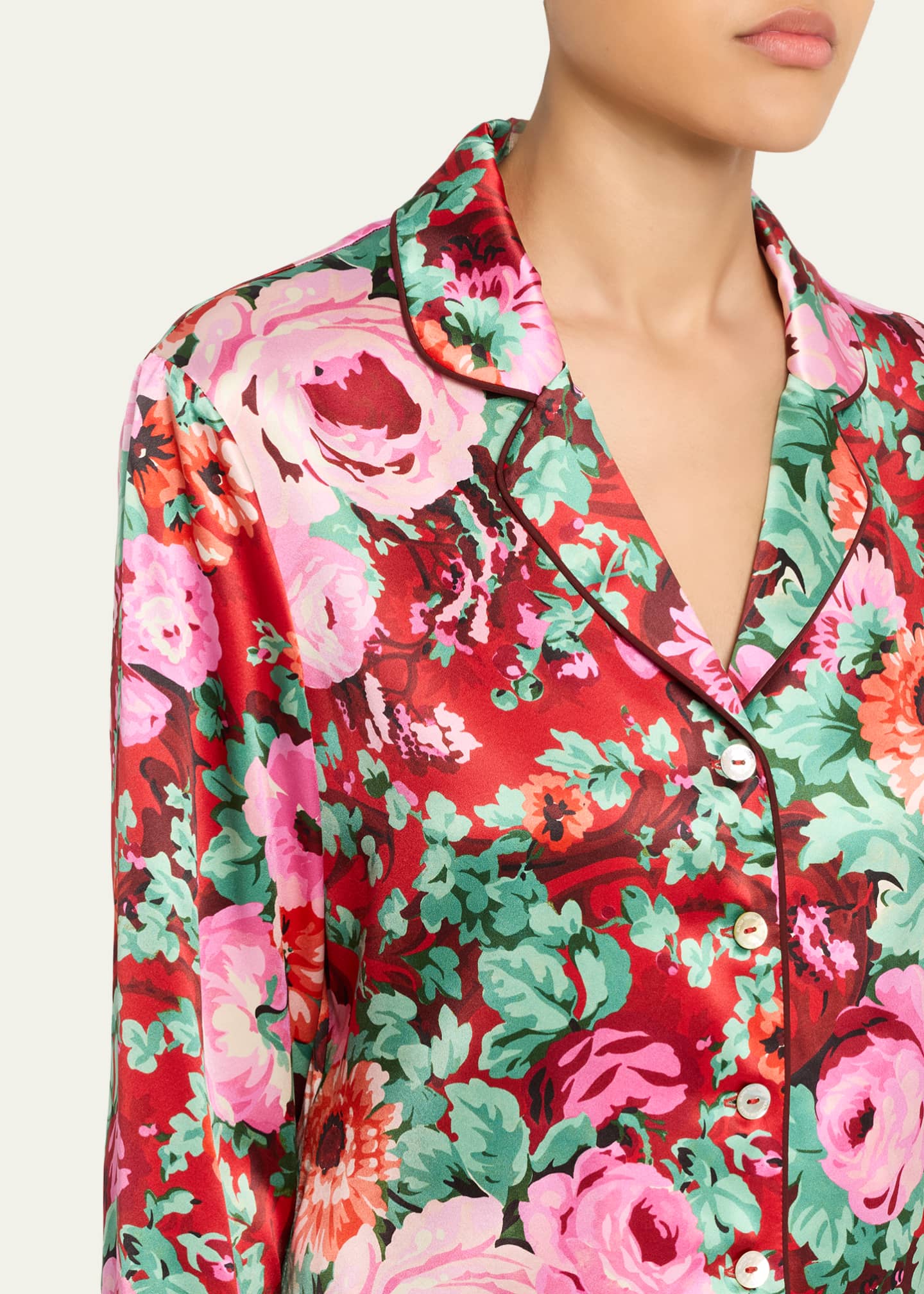 Olivia von Halle Lila Floral-Print Silk Satin Pajama Set - Bergdorf Goodman