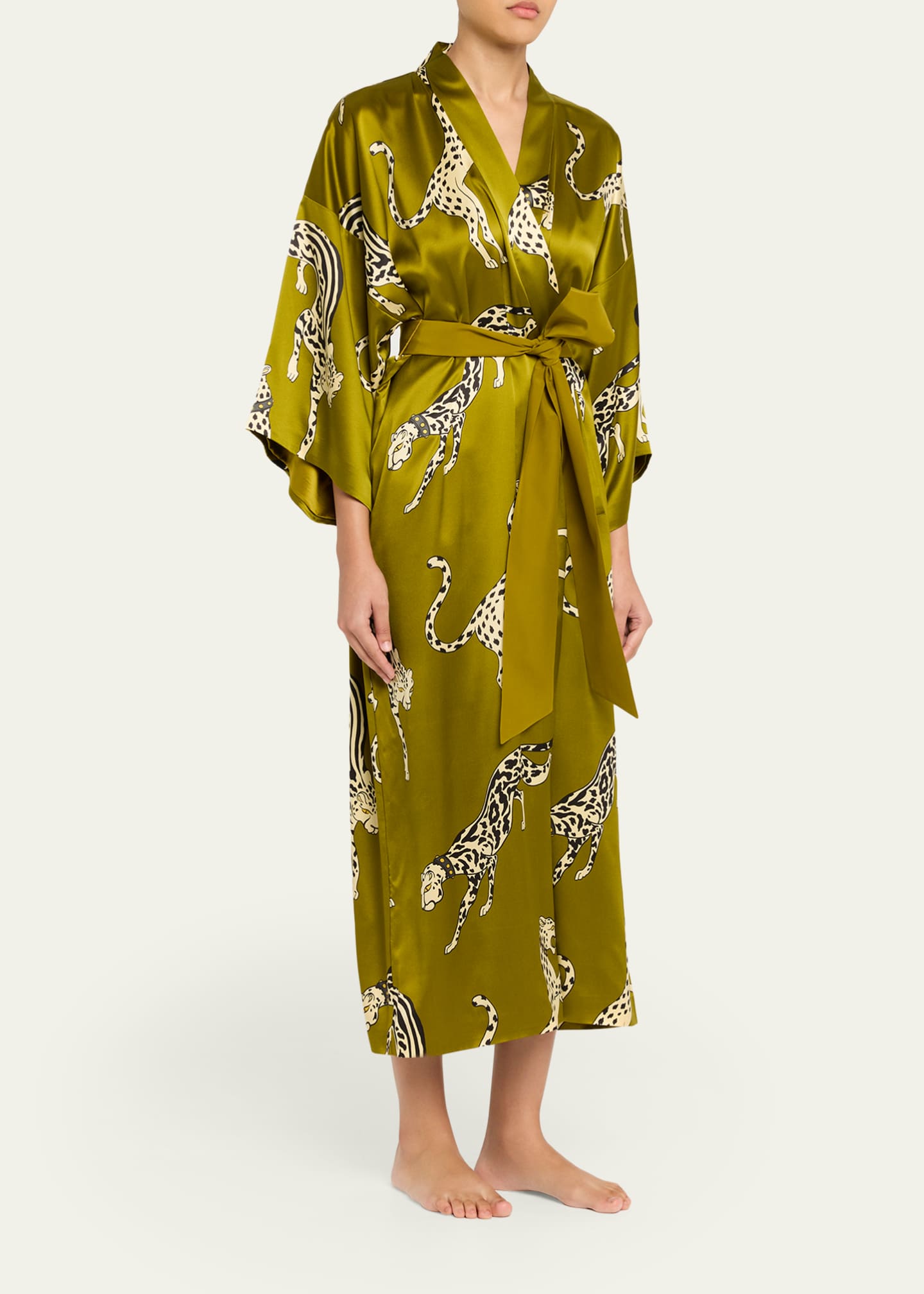 Olivia von Halle Queenie Leopard-Print Silk Satin Robe - Bergdorf Goodman