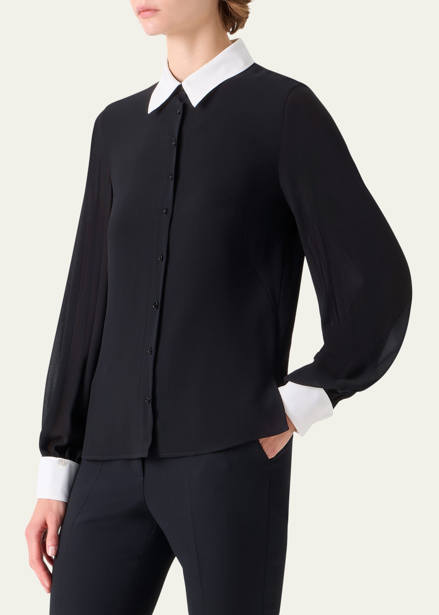 Akris Silk Georgette Button-Down Blouse - Bergdorf Goodman