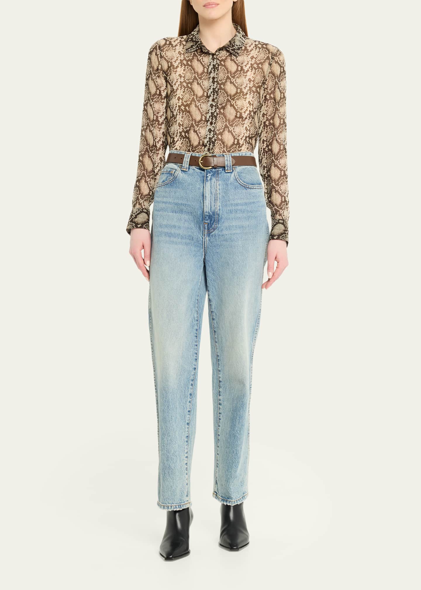 Nili Lotan Gaia Slim Snake-Print Sheer Blouse - Bergdorf Goodman