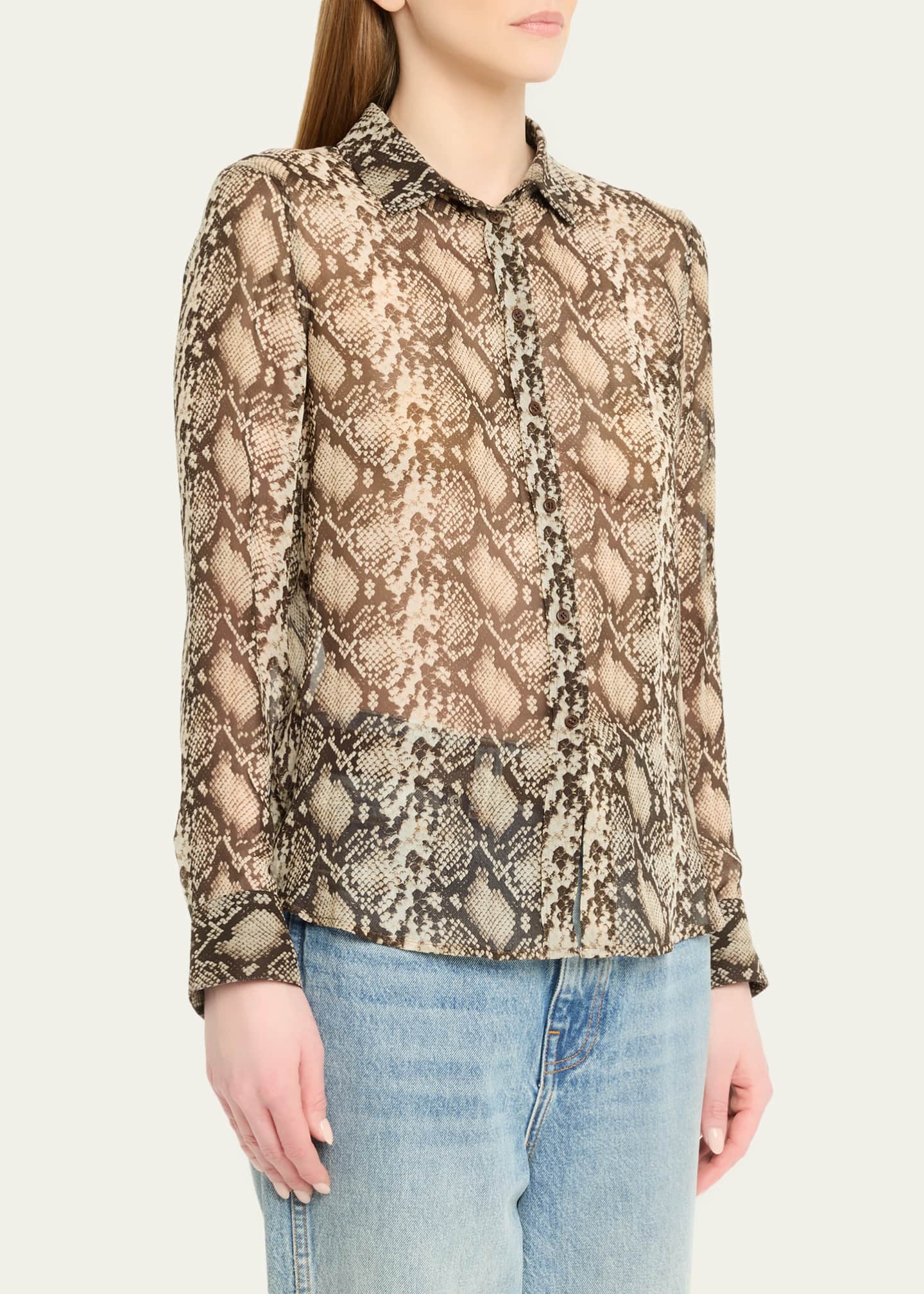 Nili Lotan Gaia Slim Snake-Print Sheer Blouse - Bergdorf Goodman