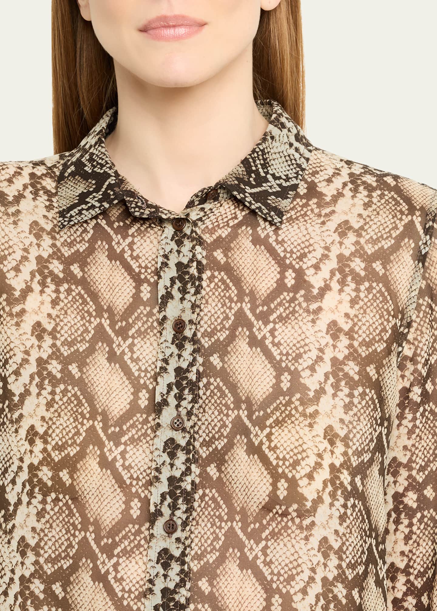 Nili Lotan Gaia Slim Snake-Print Sheer Blouse - Bergdorf Goodman