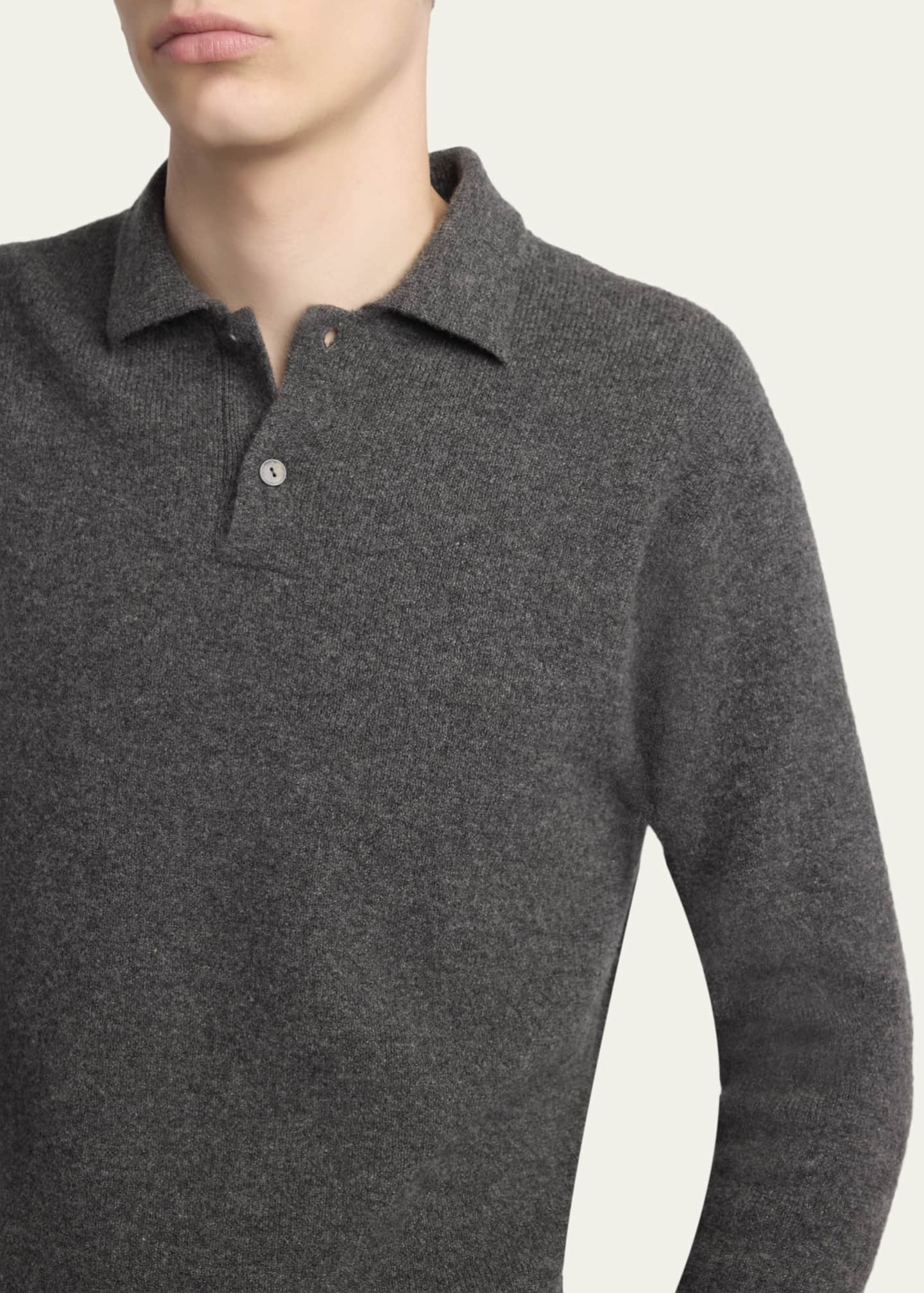THE ROW Men's Cashmere Long-Sleeve Polo Shirt - Bergdorf Goodman