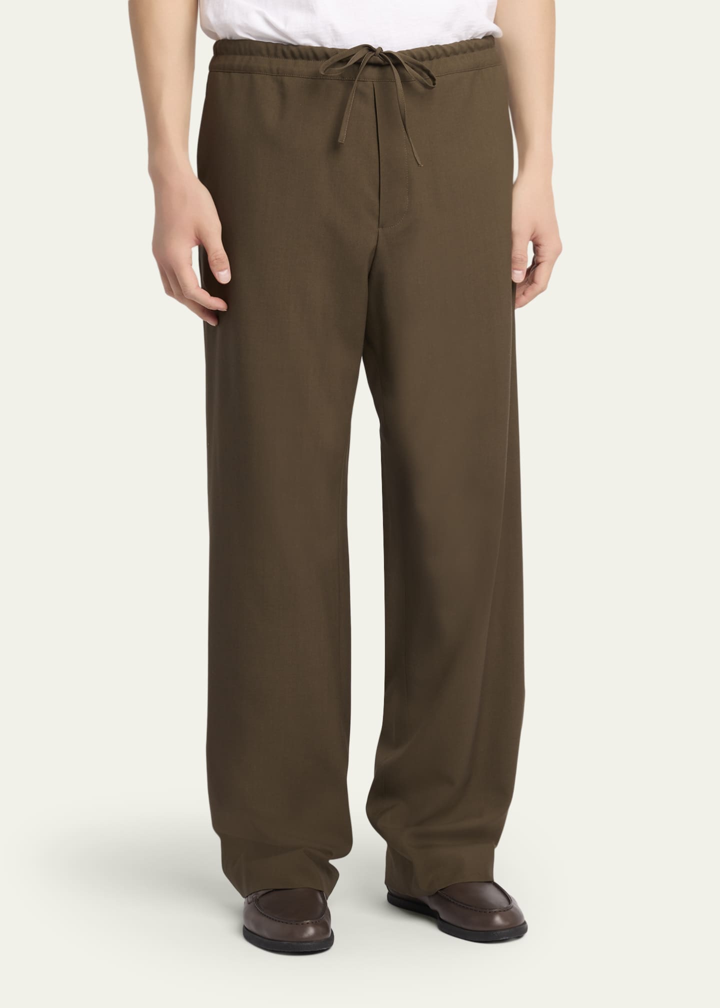 THE ROW Men's Ari Wool Wide-Leg Drawstring Pants - Bergdorf Goodman