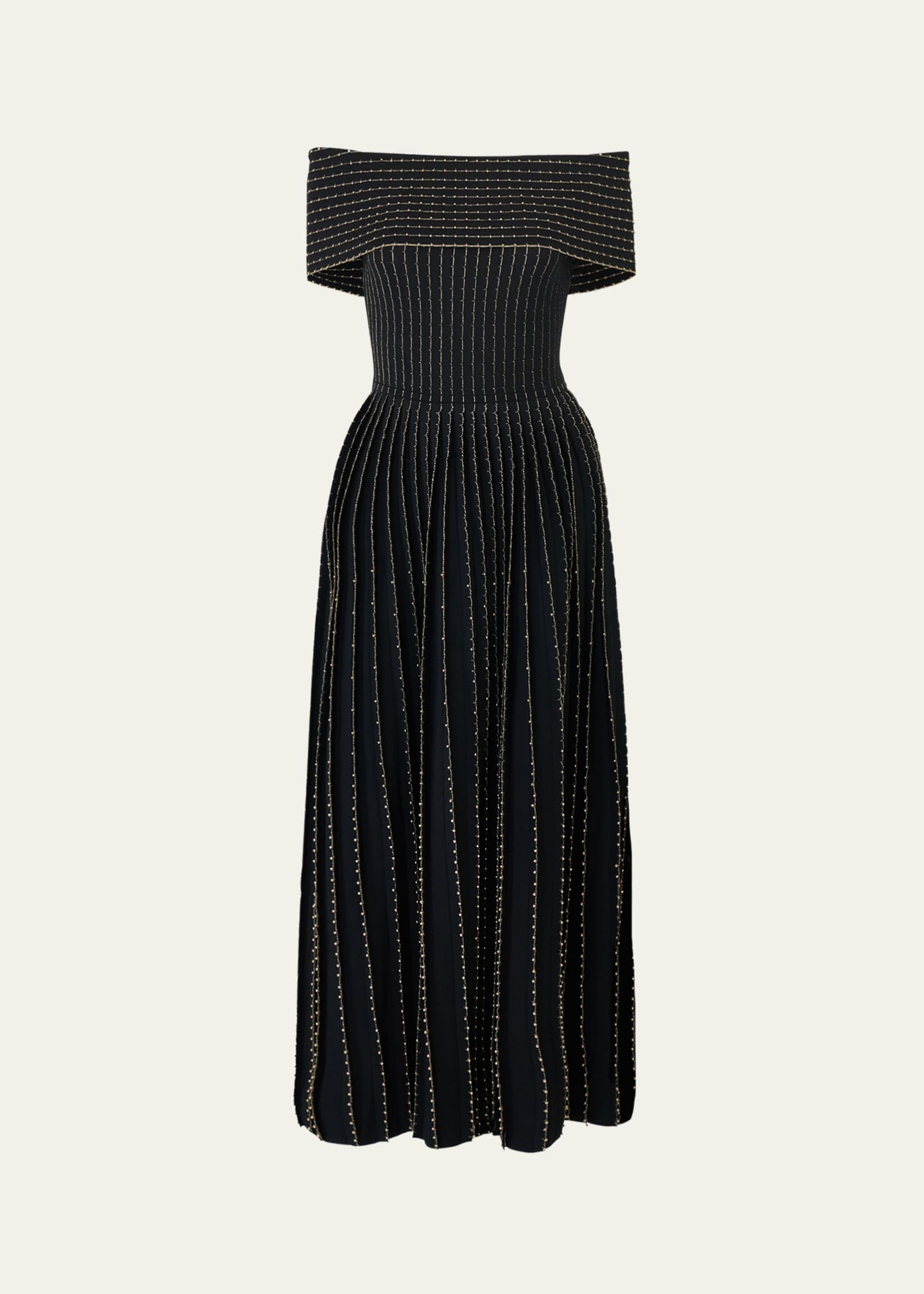 Carolina Herrera Beaded Off-The-Shoulder Pleated Knit Maxi Dress ...