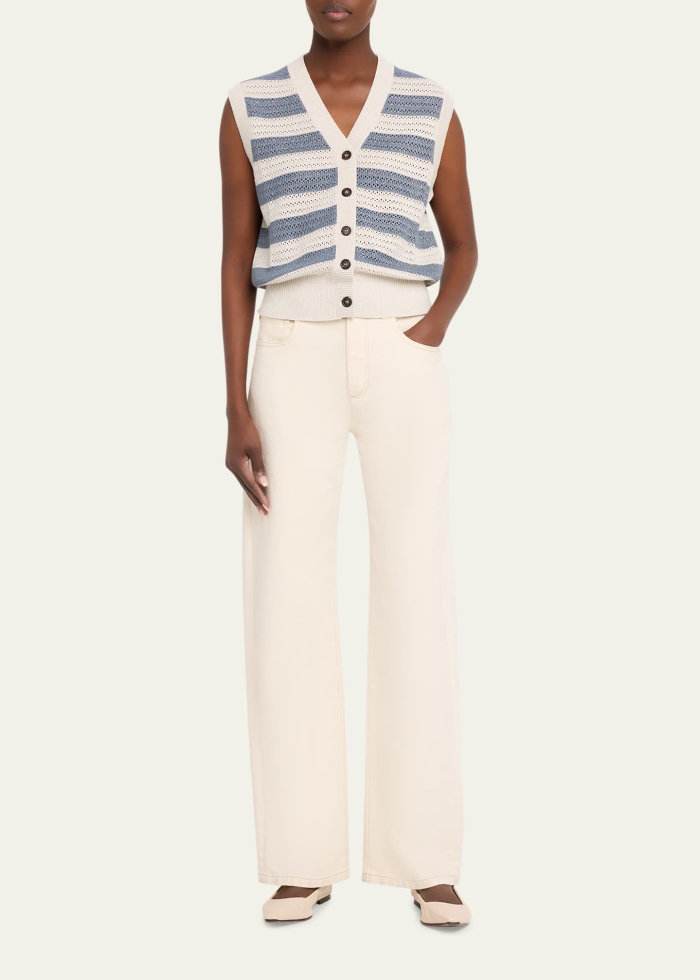 Brunello Cucinelli Sparkling Striped Crochet Knit Vest - Bergdorf Goodman