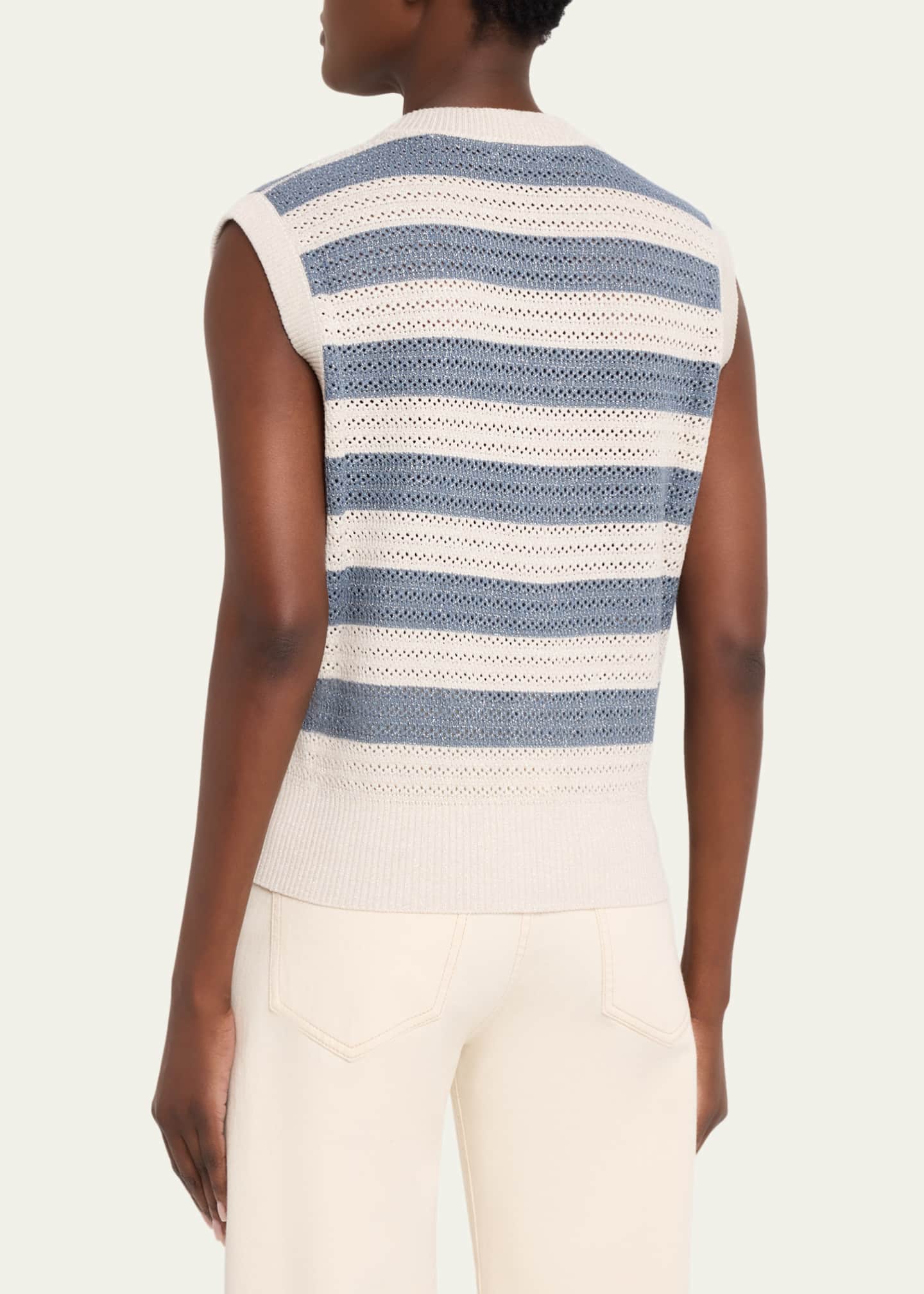 Brunello Cucinelli Sparkling Striped Crochet Knit Vest - Bergdorf Goodman