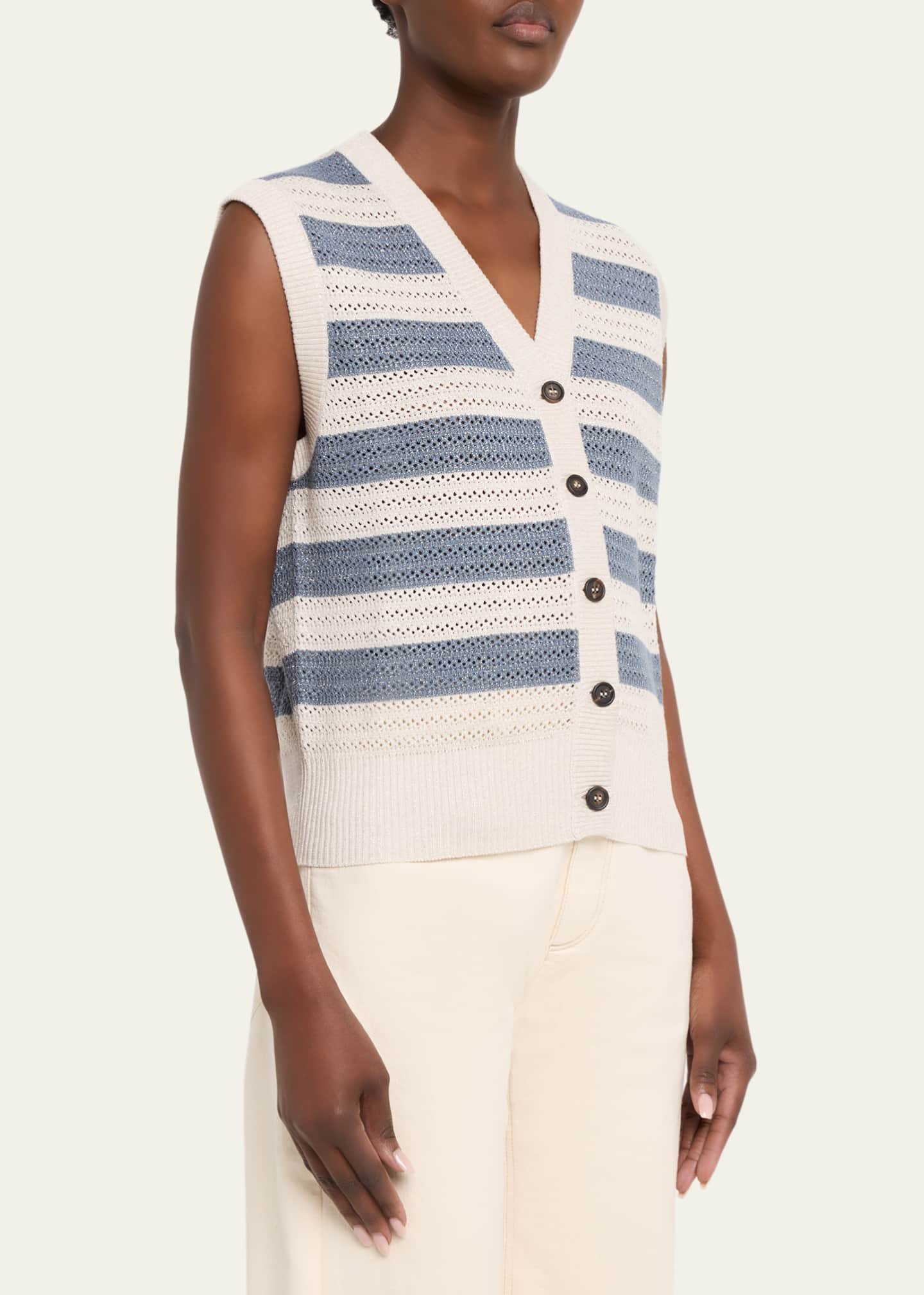Brunello Cucinelli Sparkling Striped Crochet Knit Vest - Bergdorf Goodman