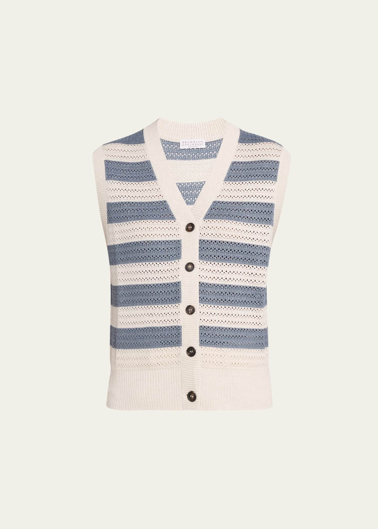 Brunello Cucinelli Sparkling Striped Crochet Knit Vest - Bergdorf Goodman