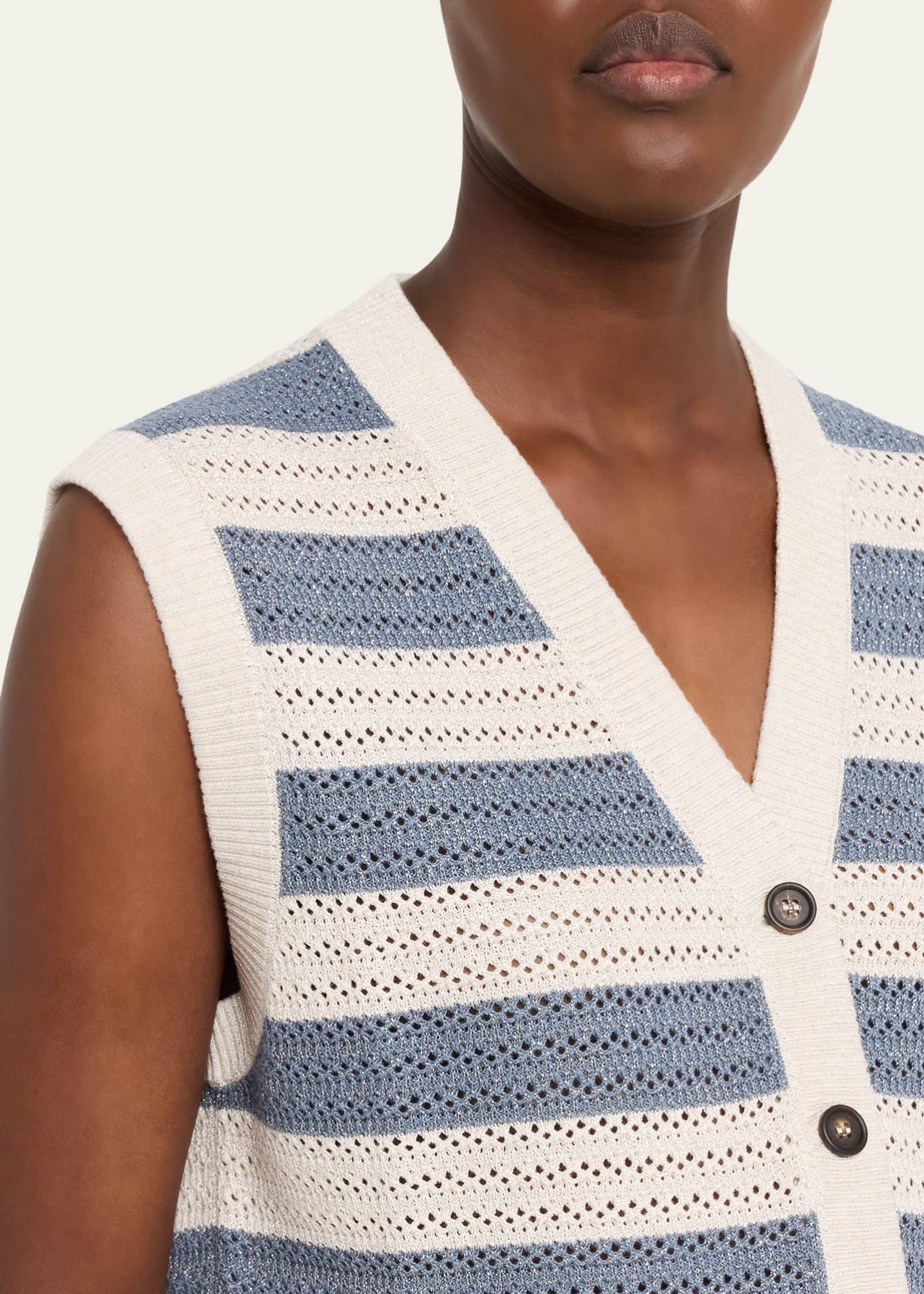Brunello Cucinelli Sparkling Striped Crochet Knit Vest - Bergdorf Goodman
