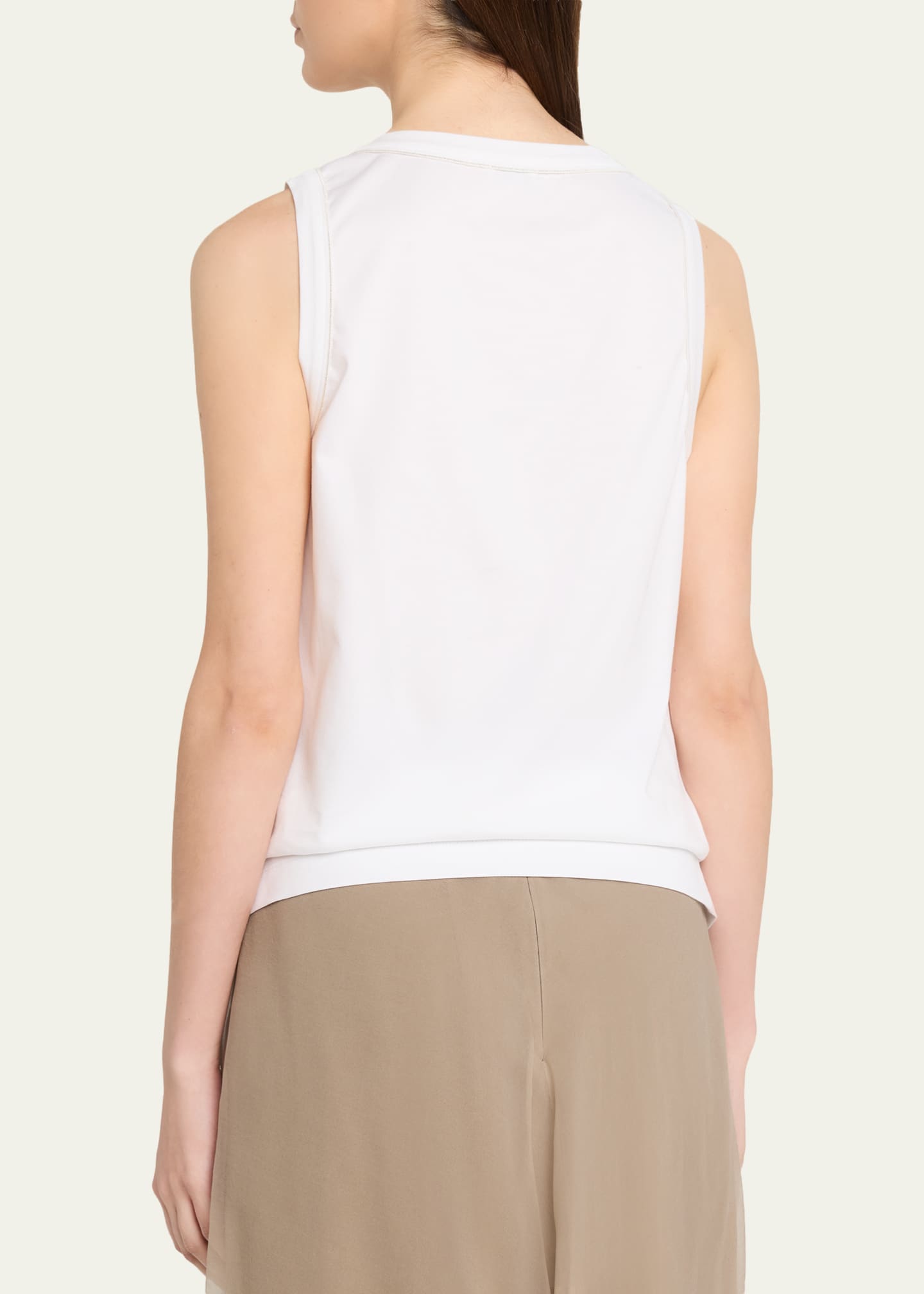 Brunello Cucinelli Metallic Stitched Scoop-Neck Cotton Stretch Tank Top ...