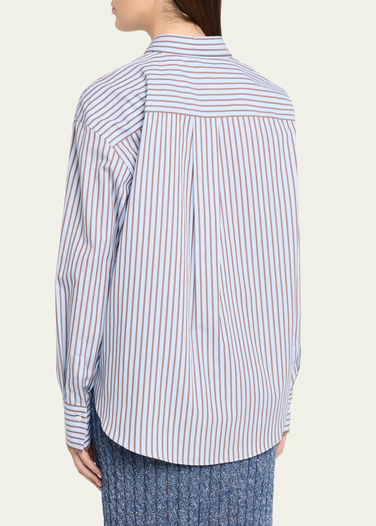 Brunello Cucinelli Monili-Trim Striped Cotton Poplin Button-Down Shirt ...