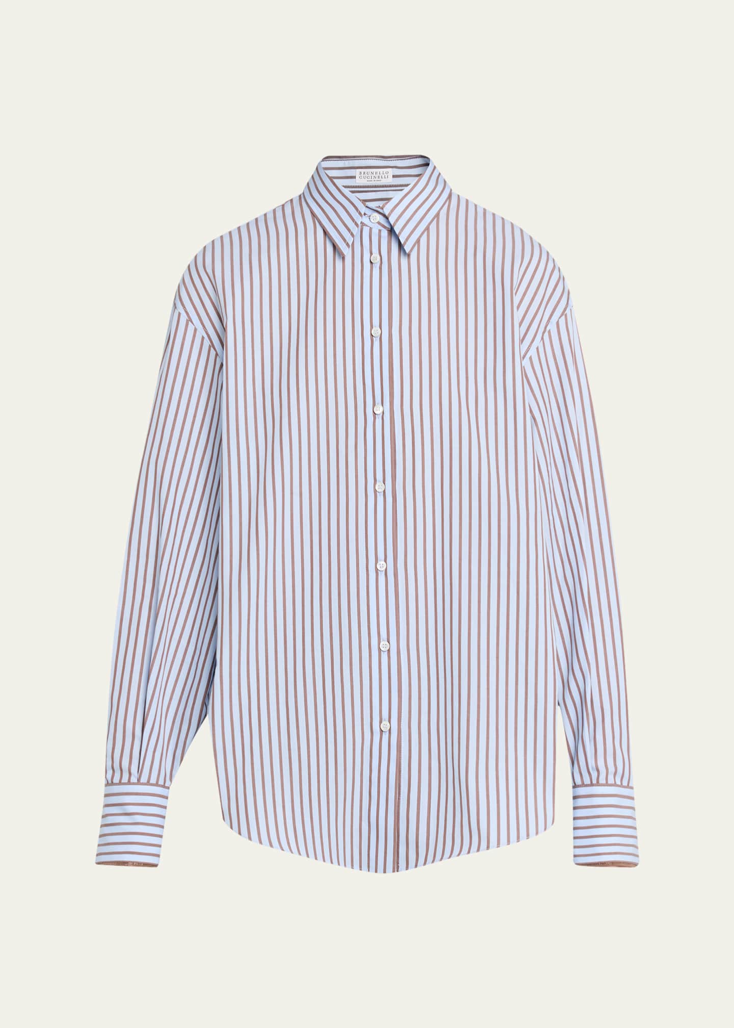 Brunello Cucinelli Monili-Trim Striped Cotton Poplin Button-Down Shirt ...