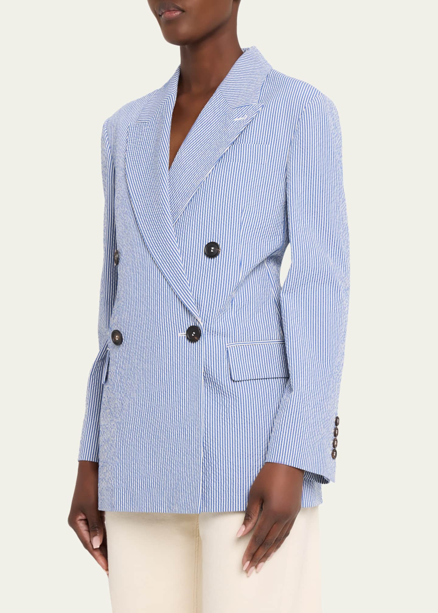 Brunello Cucinelli Seersucker Double-Breasted Jacket - Bergdorf Goodman