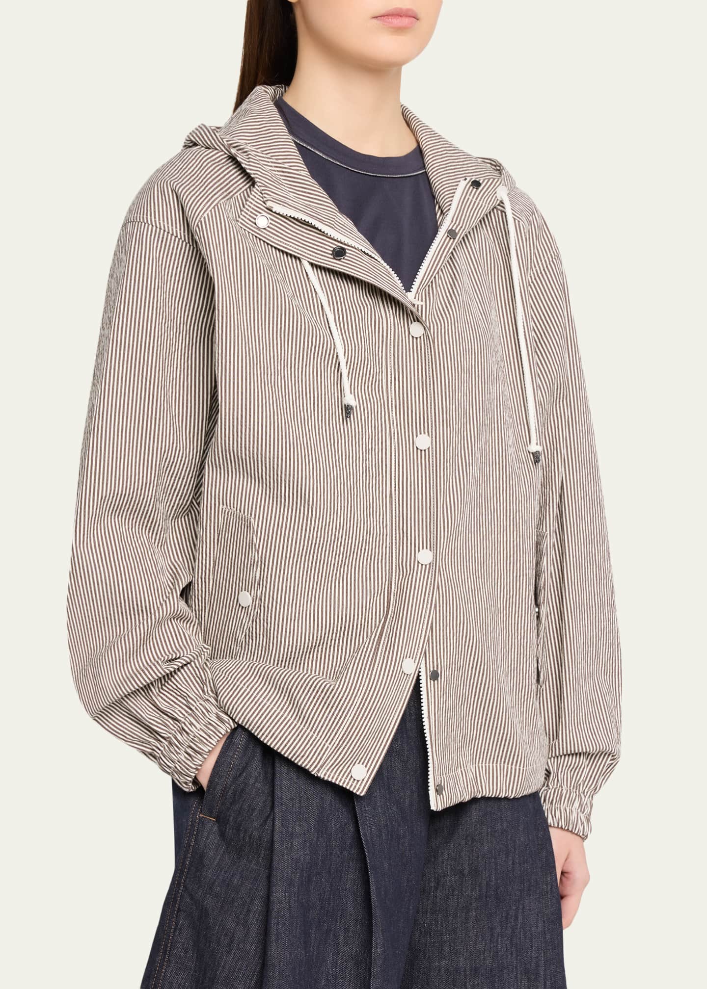 Brunello Cucinelli Cotton Seersucker Hooded Jacket - Bergdorf Goodman