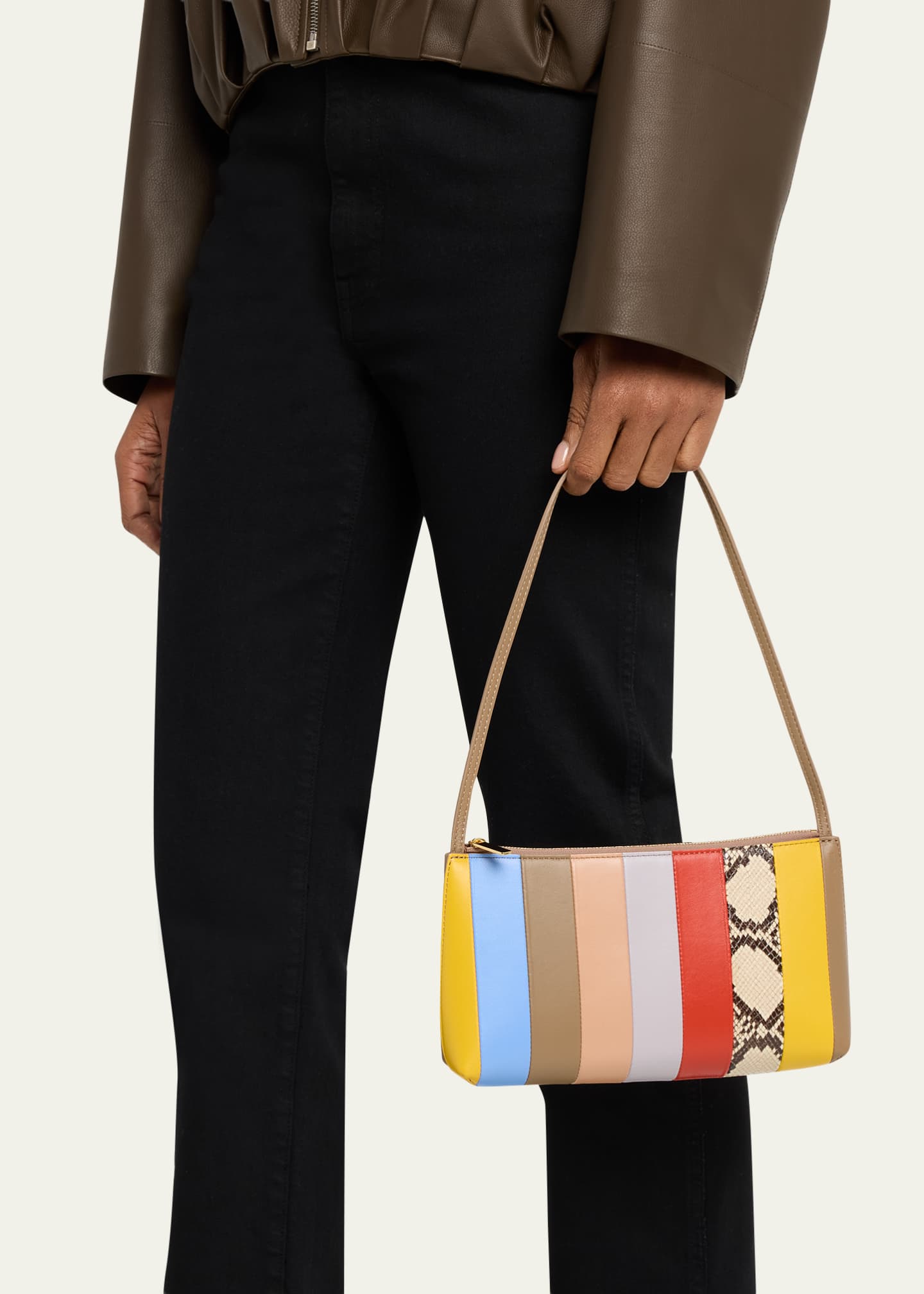 Mansur Gavriel Gaia Striped Leather Shoulder Bag - Bergdorf Goodman