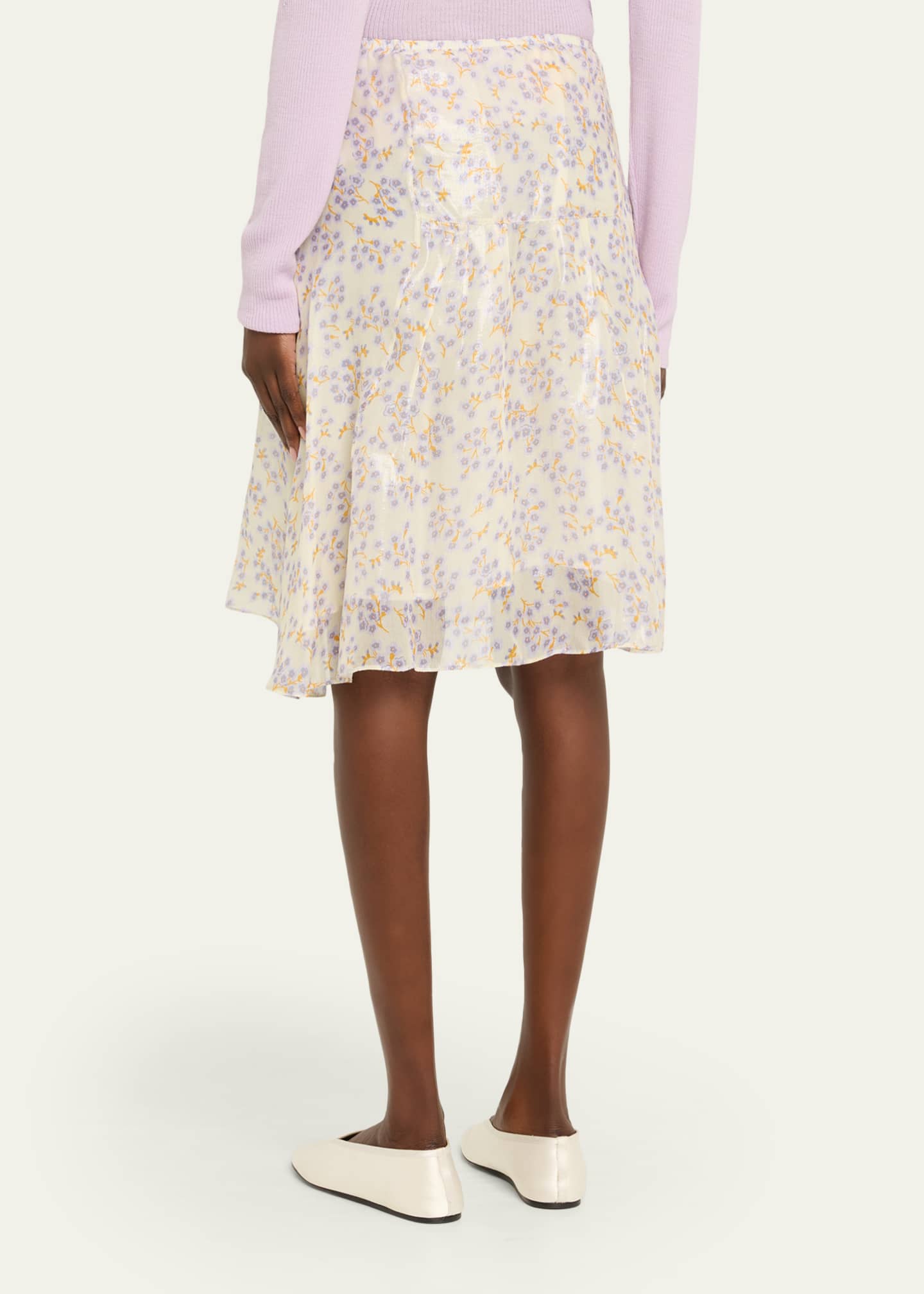 Plan C Floral-Print Metallic Silk Gathered Skirt - Bergdorf Goodman