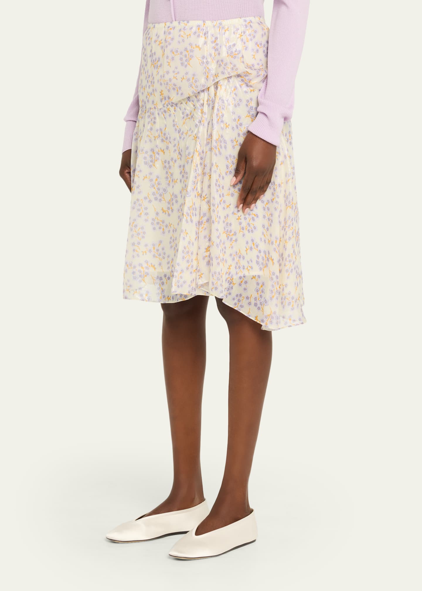 Plan C Floral-Print Metallic Silk Gathered Skirt - Bergdorf Goodman