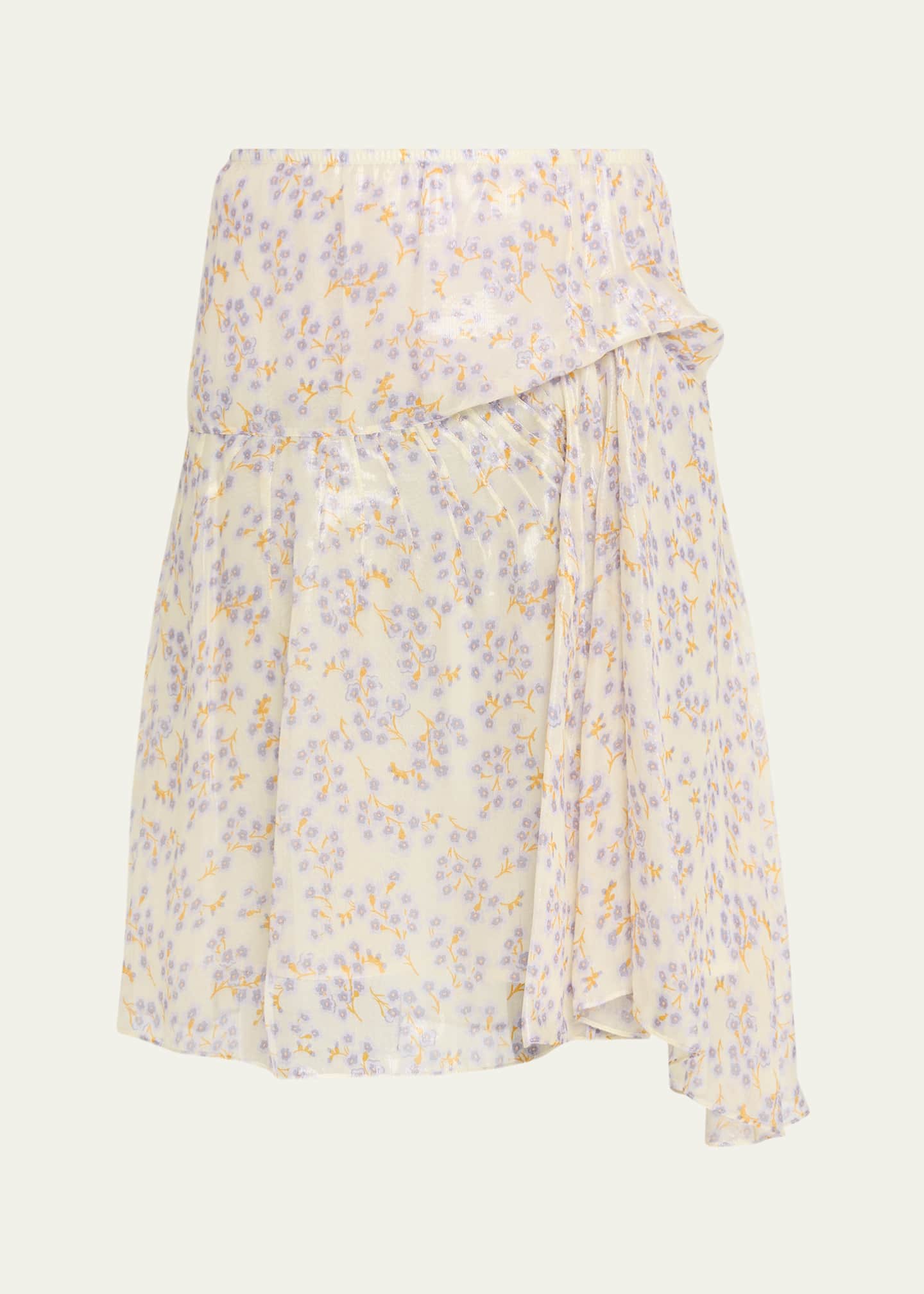 Plan C Floral-Print Metallic Silk Gathered Skirt - Bergdorf Goodman