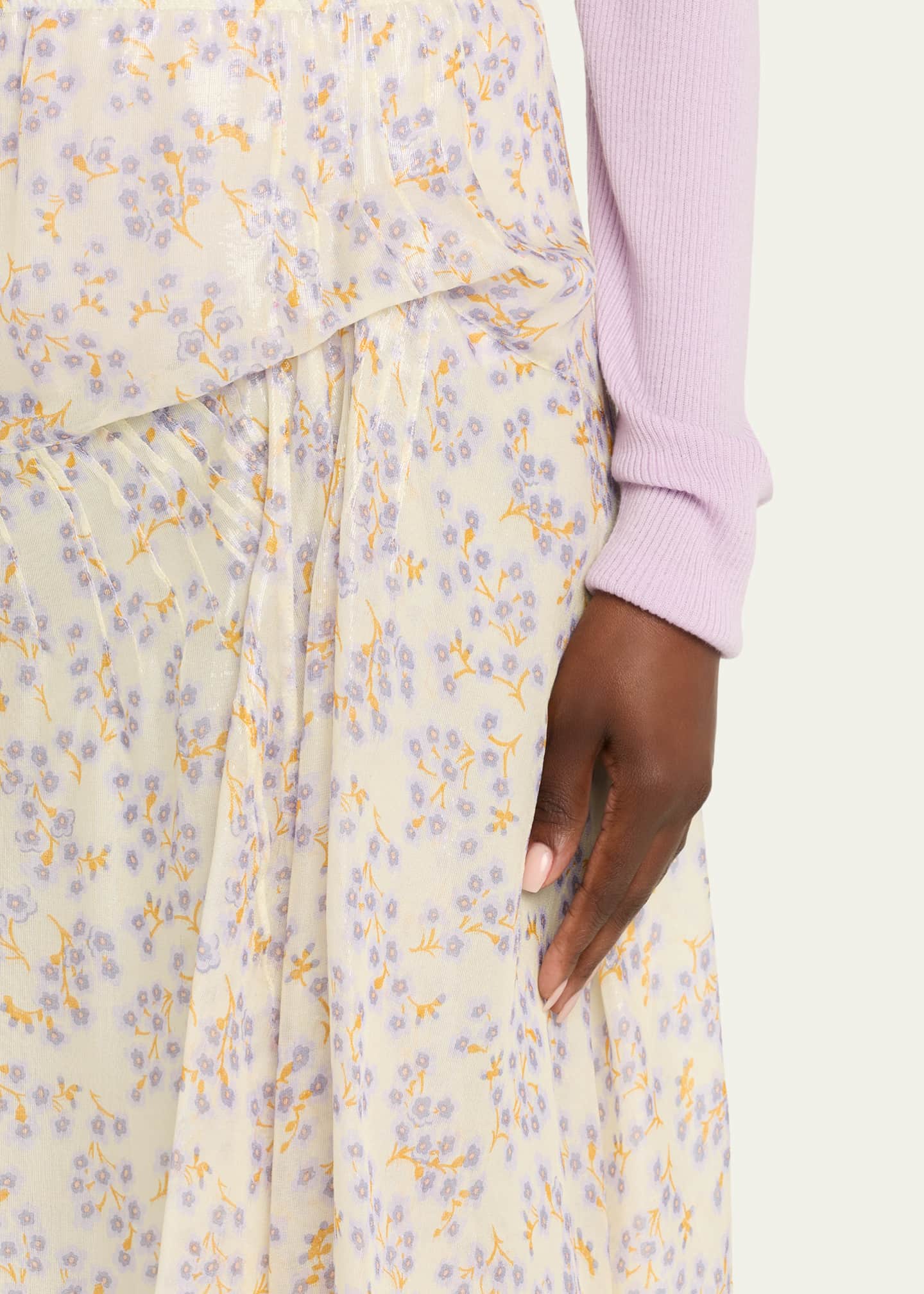 Plan C Floral-Print Metallic Silk Gathered Skirt - Bergdorf Goodman