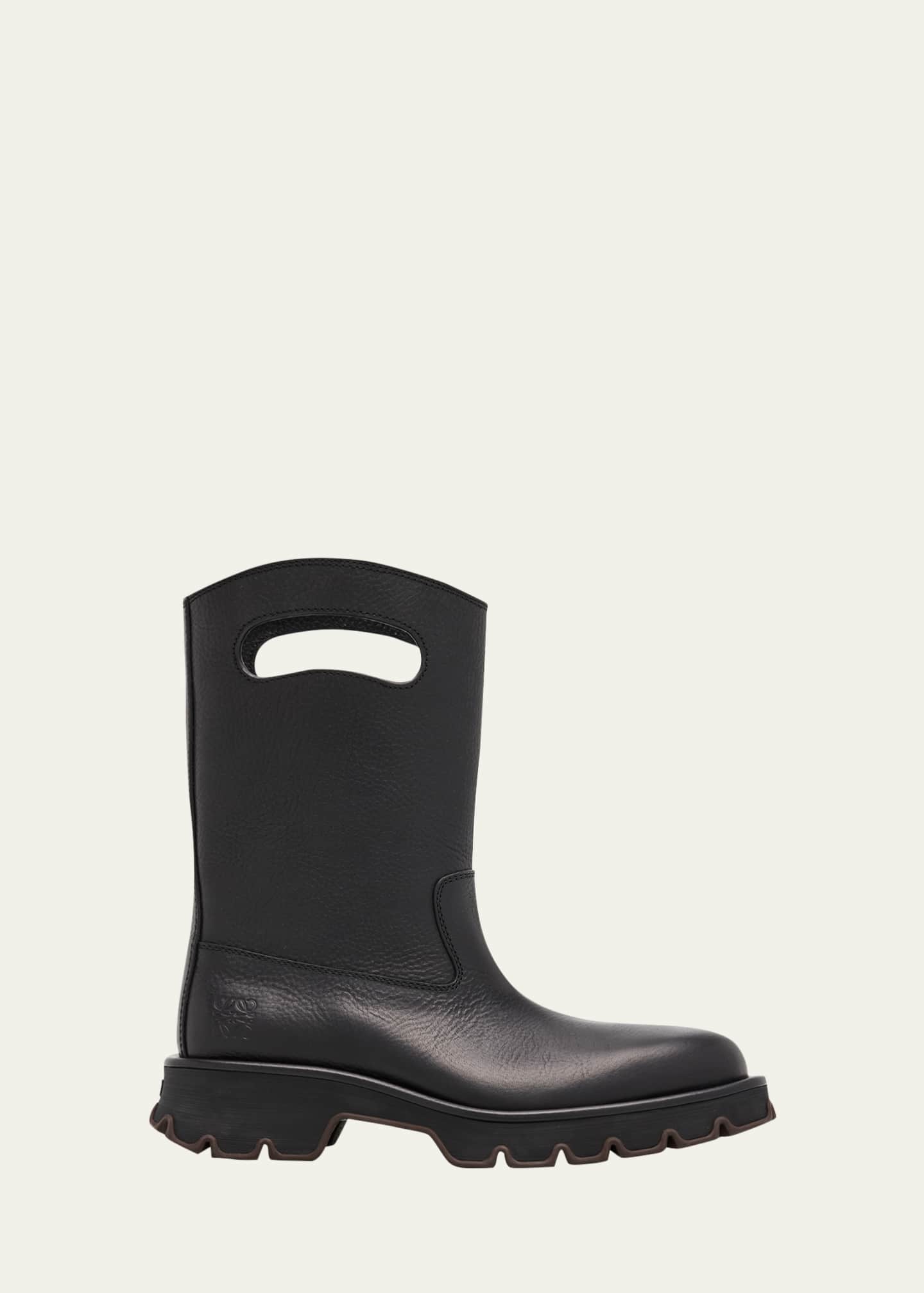 Loewe Men's Bobby Leather Calf-High Boots with Cut-Out Handles ...