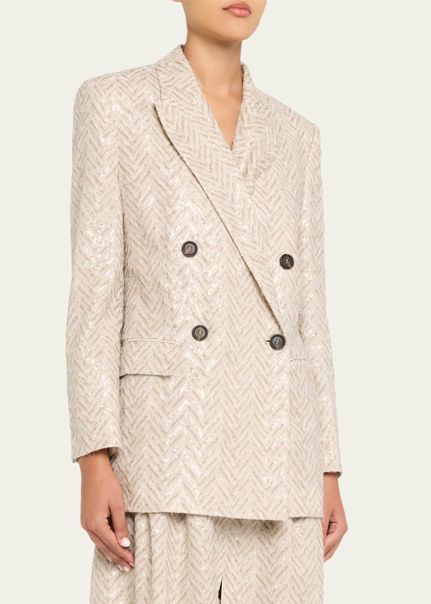 Brunello Cucinelli Dazzling Chevron Linen Double-Breasted Blazer Jacket ...