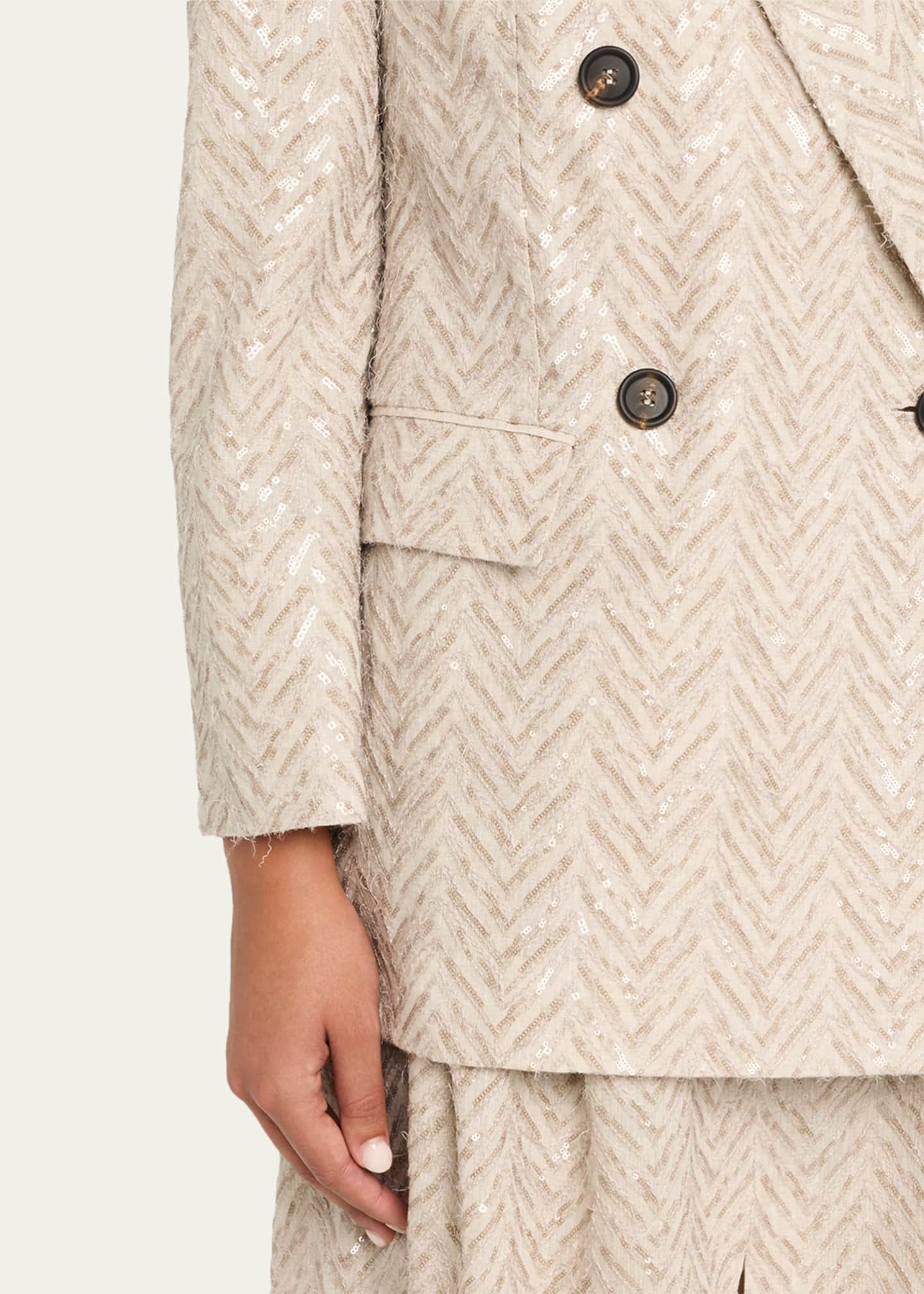 Brunello Cucinelli Dazzling Chevron Linen Double-Breasted Blazer Jacket ...