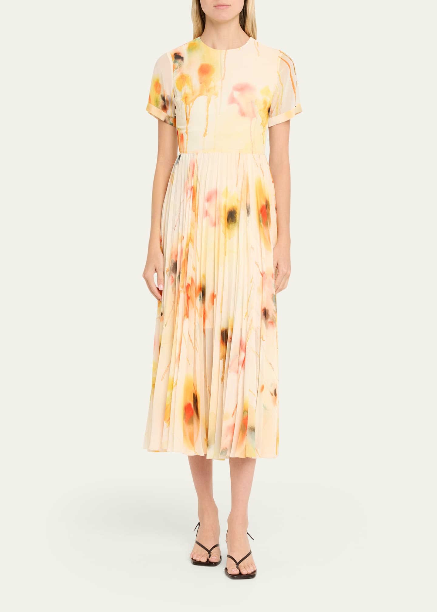 Jason Wu Collection Pleated Watercolor-Print Midi Dress - Bergdorf Goodman